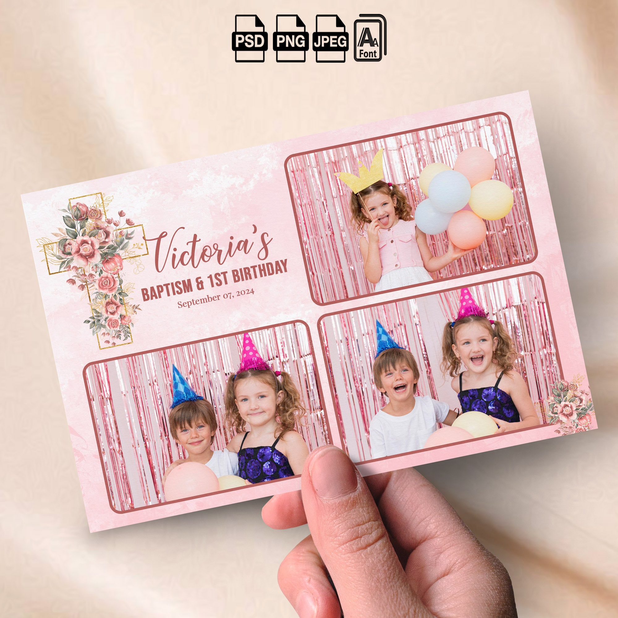 Pink Photobooth Template Baptism Photo Booth Template 4x6 Photo Strip ...