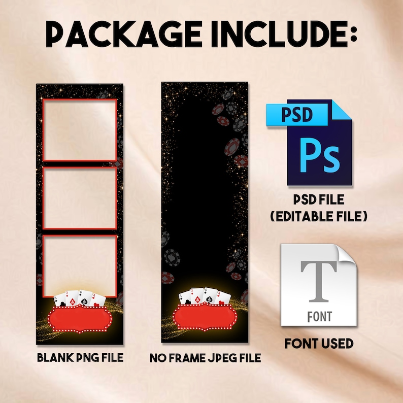 Casino Night Party Photobooth Template Casino Photo Booth Overlay 2x6 ...