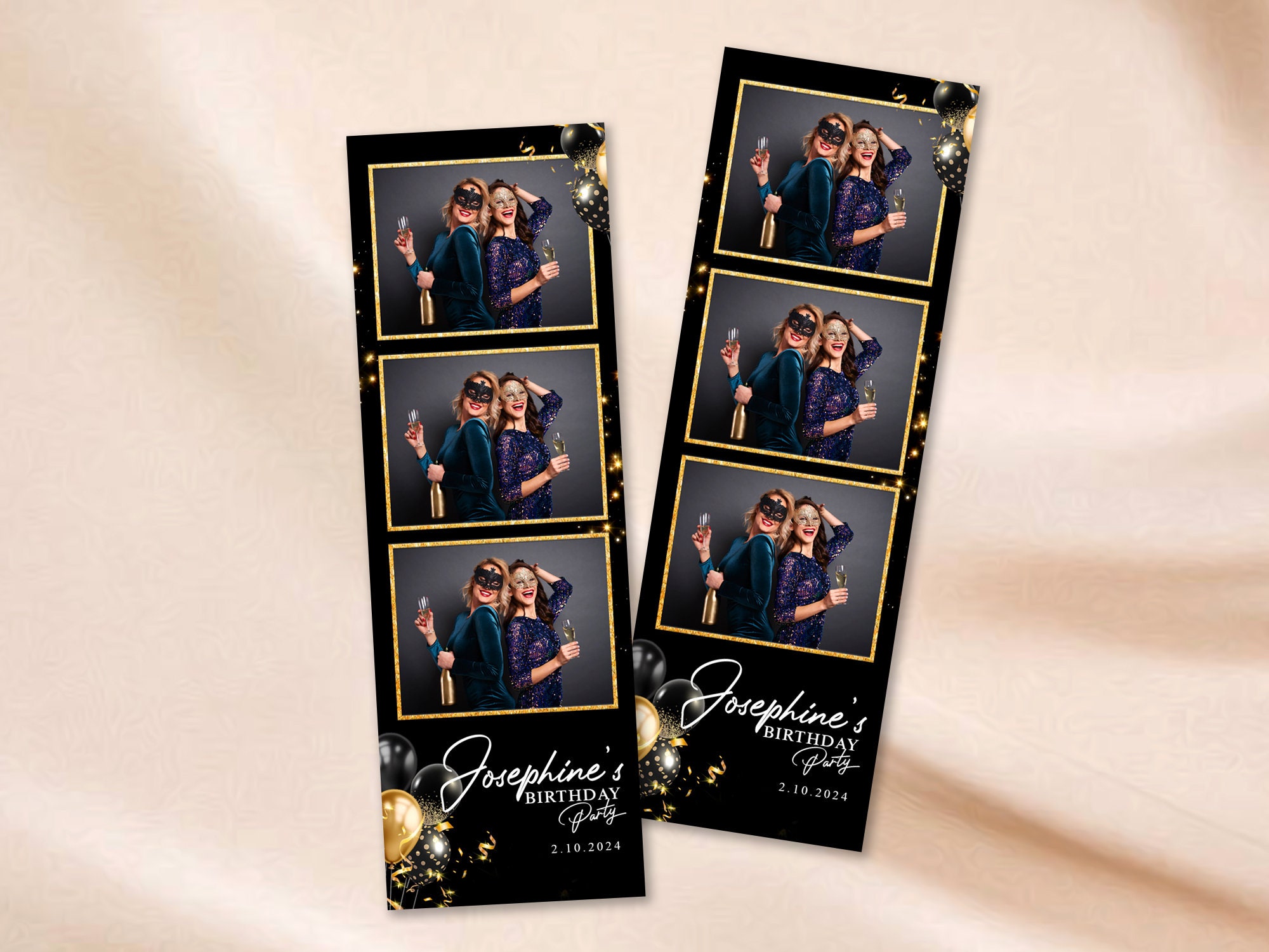 Birthday Photobooth Template Black With Gold and Silver Balloons 2x6 ...