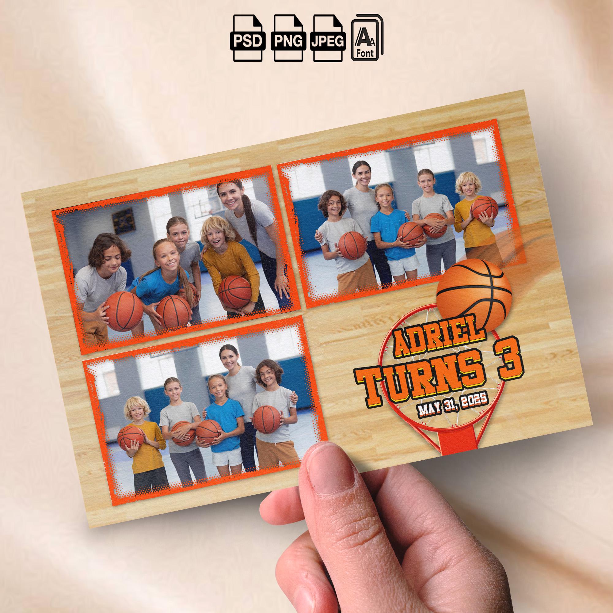 Basketball Photobooth Template Orange Birthday Photo Booth Template 4x6 ...