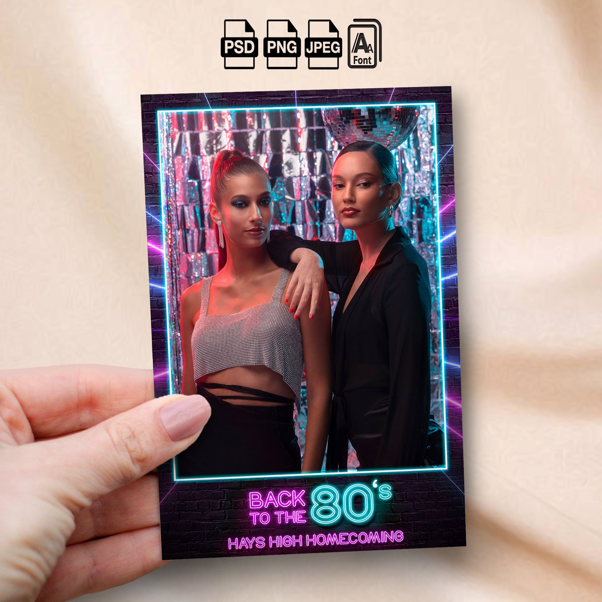 Neon 80s Photo Booth Template: Disco Party Overlay (digital Download ...