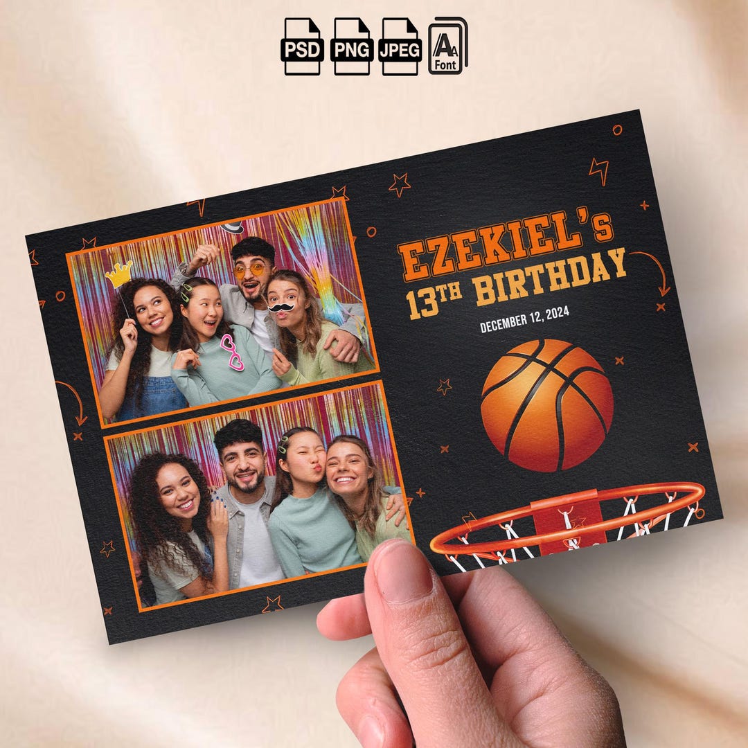 Birthday Photobooth Template Basketball Photo Booth Template Black ...