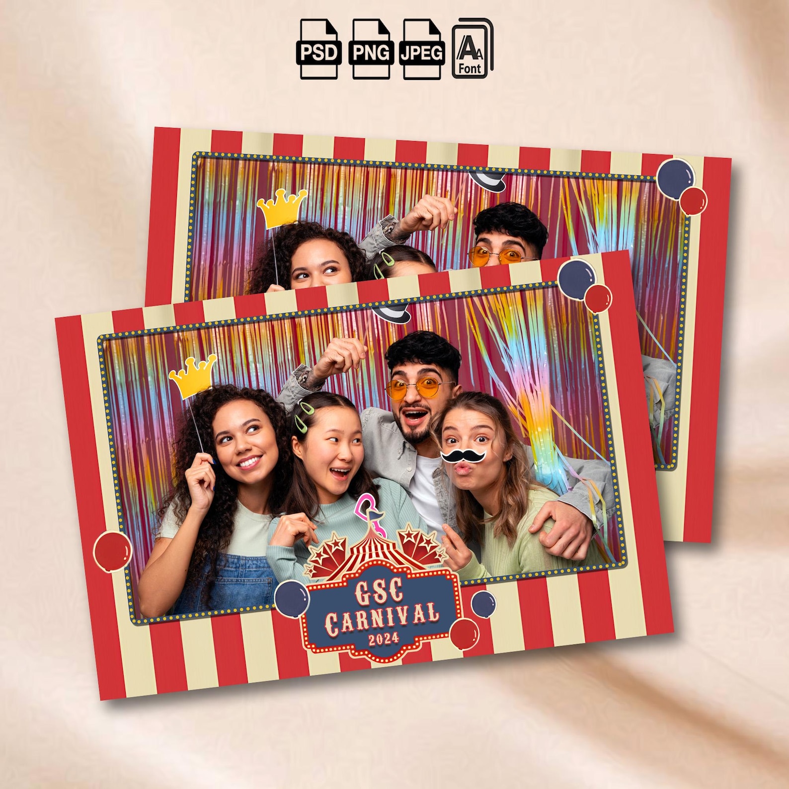 Circus Photobooth Template Carnival Funfair Photo Booth Template Red ...