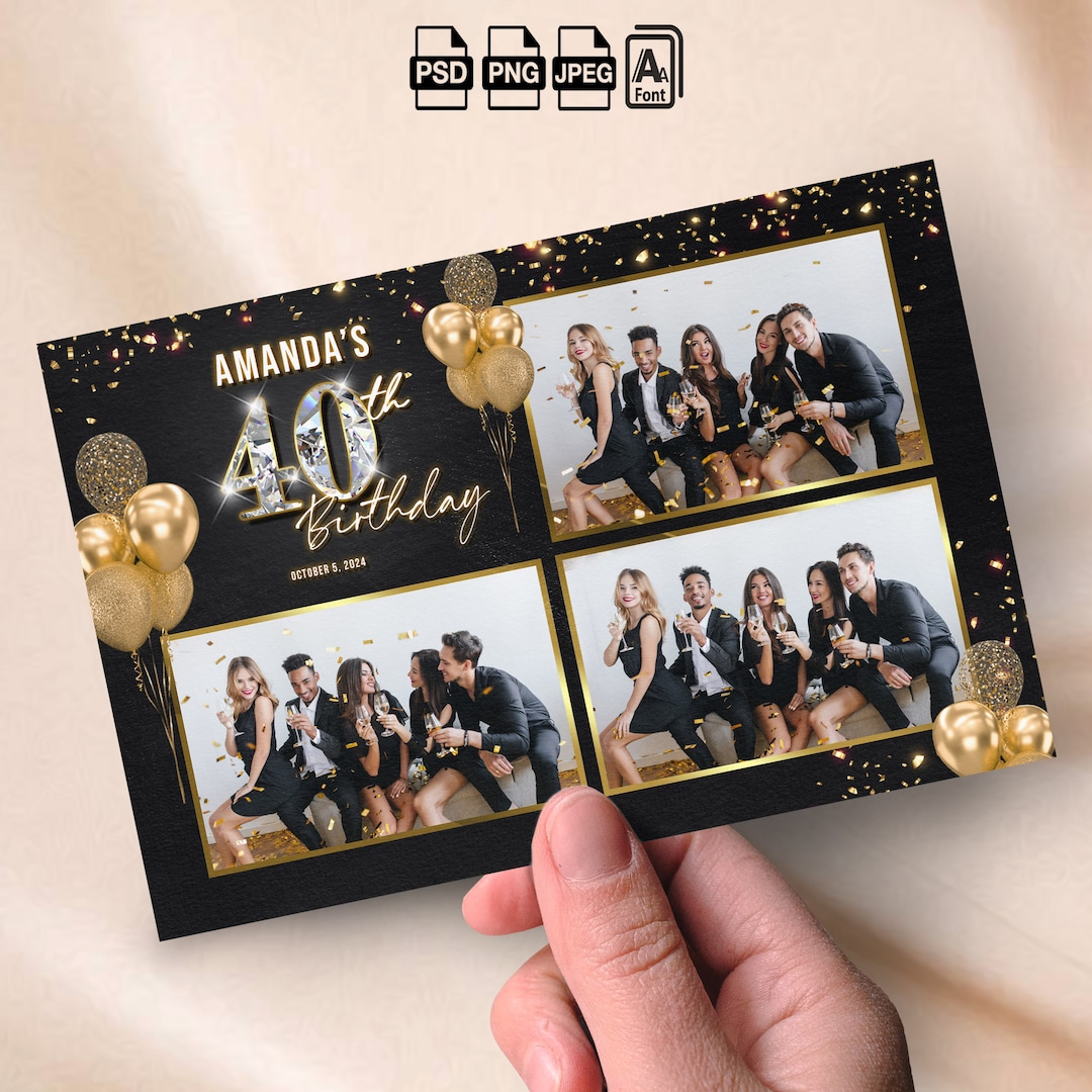 Birthday Photobooth Template Black, Gold, Silver, Balloons Glitters 4x6 ...