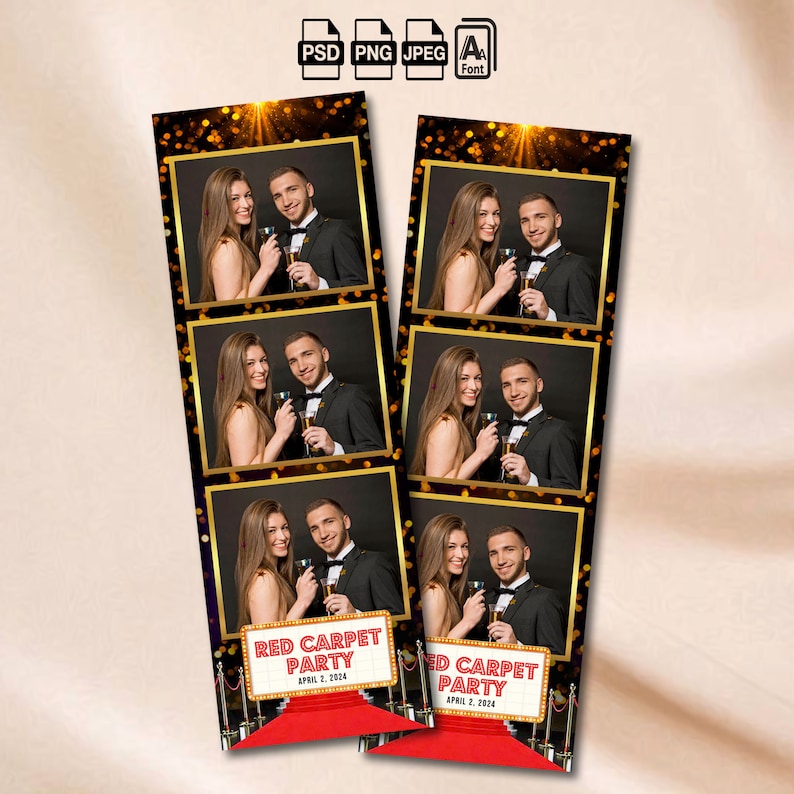Red Carpet Photobooth Template Hollywood Party Photo Booth Overlay 2x6 ...
