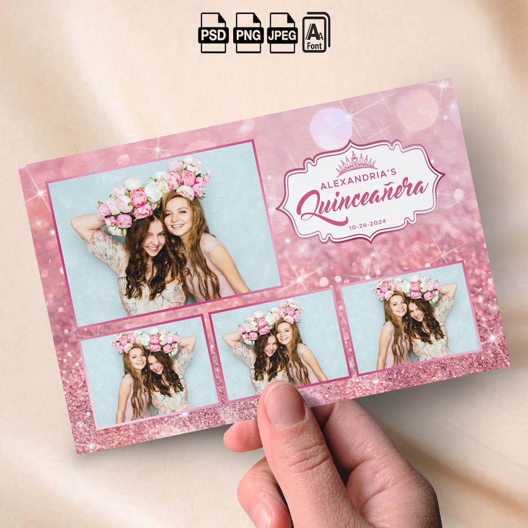 Rose Gold Photobooth Template Pink Quinceañera Photo Booth Template 4x6 ...