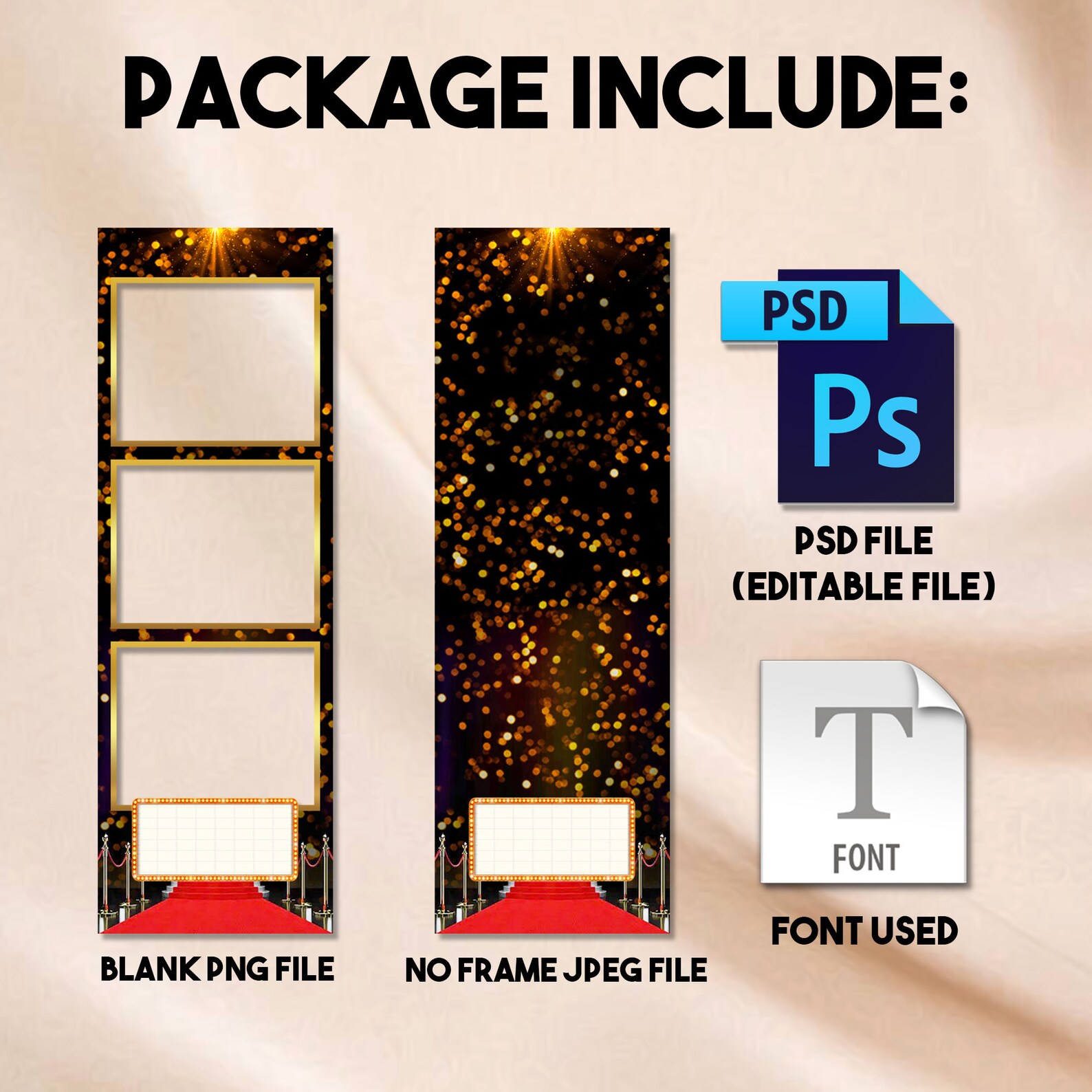 Red Carpet Photobooth Template Hollywood Party Photo Booth Overlay 2x6 ...