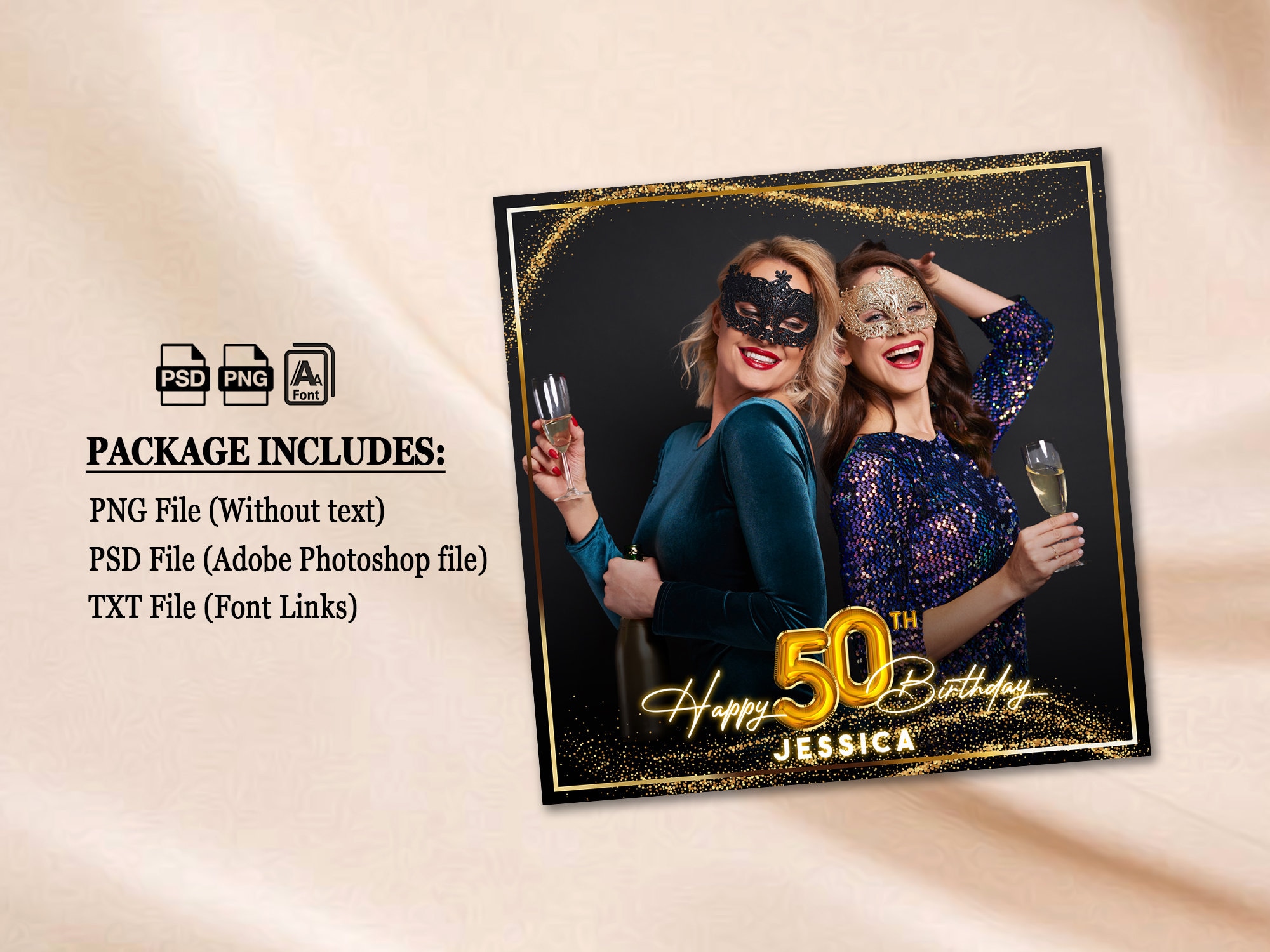 Golden Birthday Party 360 Booth Template 50th Birthday 360booth Overlay ...