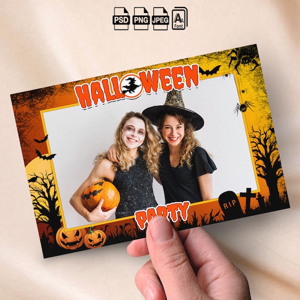Halloween Photobooth Template Pumpkin Party Photo Booth Template Black ...