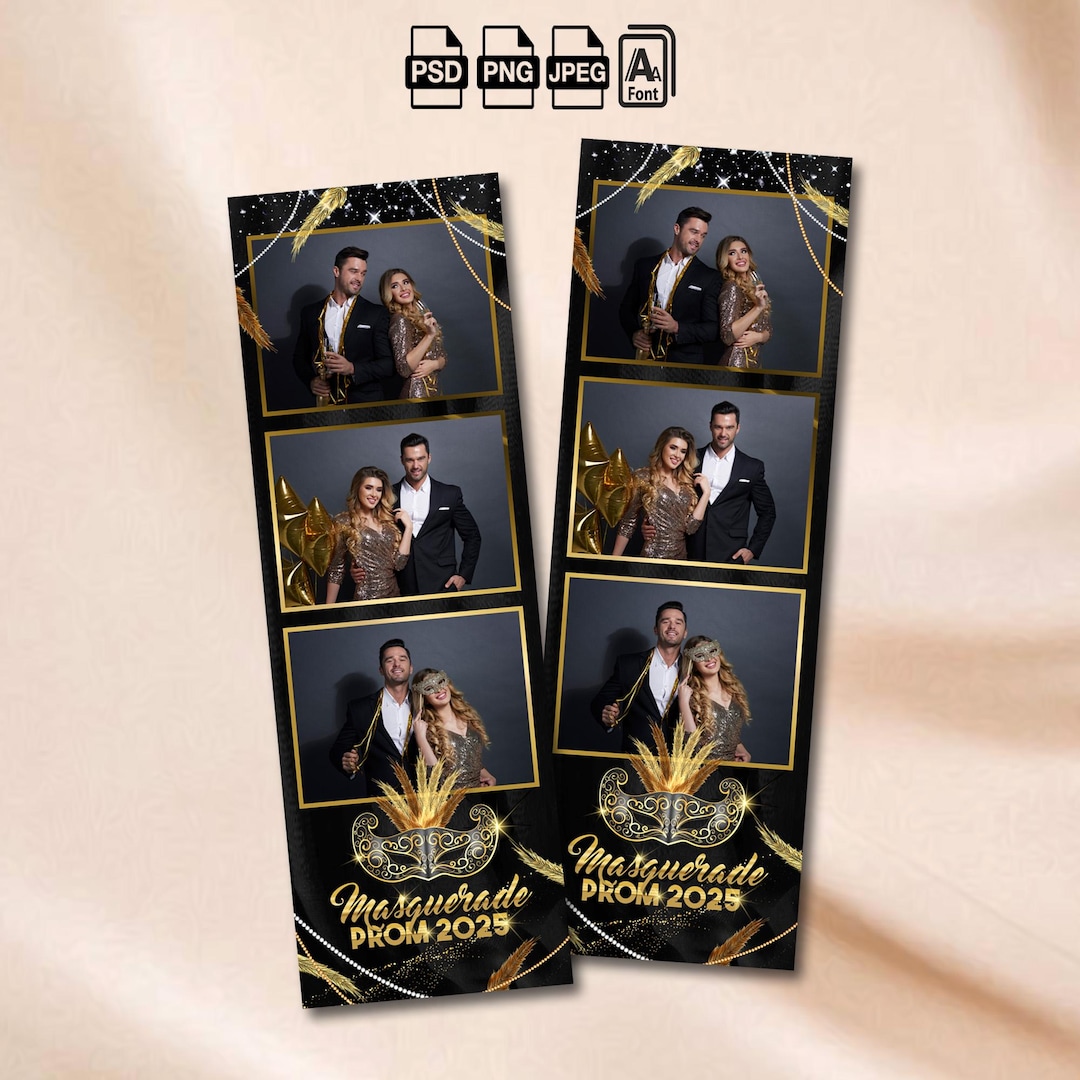 Masquerade Photobooth Template Carnival Photo Booth Template Black Gold ...