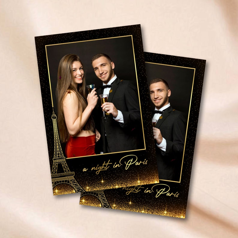 A Night in Paris Photobooth Template Black and Gold Glitters 4x6 Photo ...