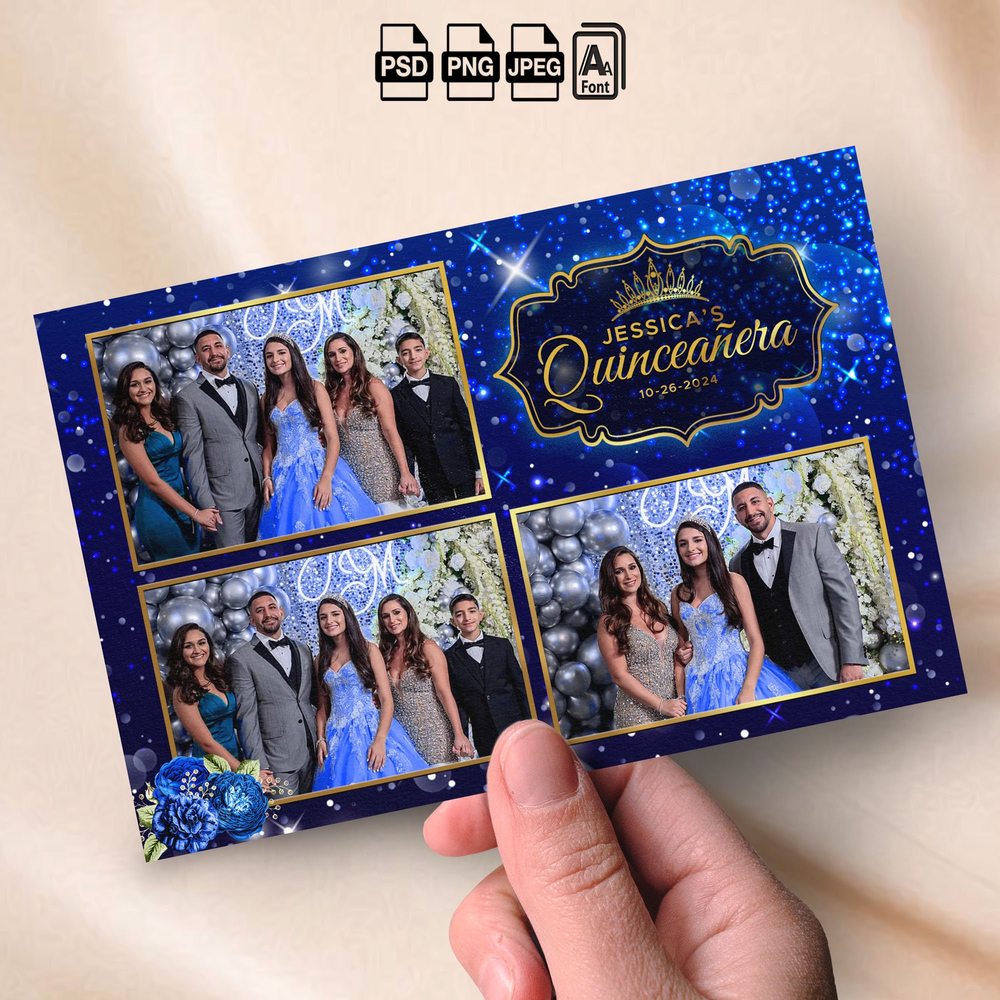 Royal Blue Photobooth Template Navy Blue Quinceanera Photo Booth ...