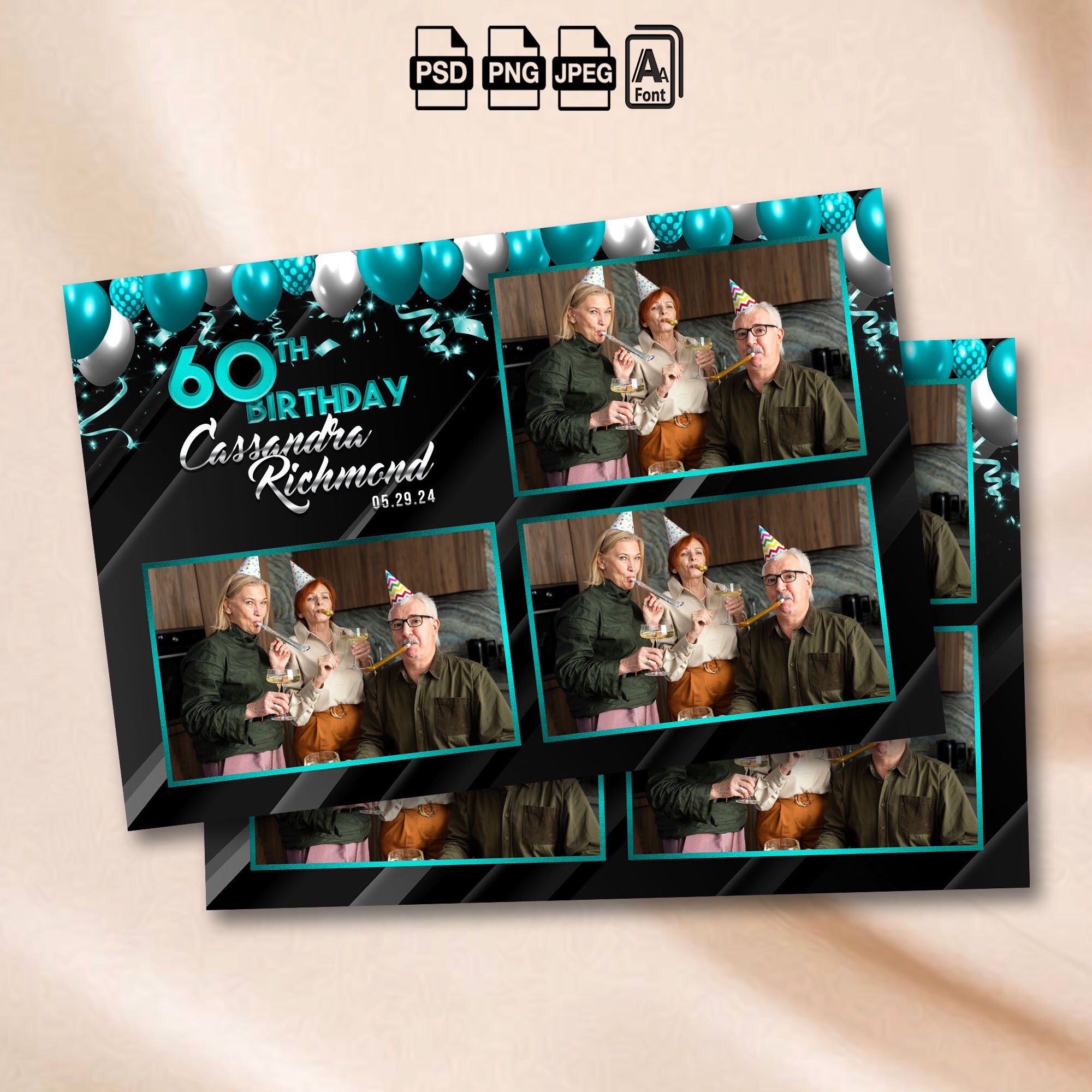 Birthday Photobooth Template 60th Birthday Photo Booth Template Teal ...