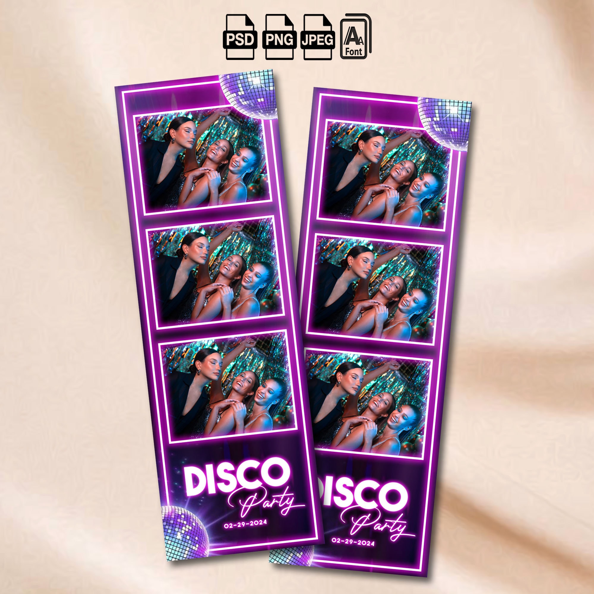 Neon Photobooth Template Neon Photo Booth Template 2x6 Strip Disco ...