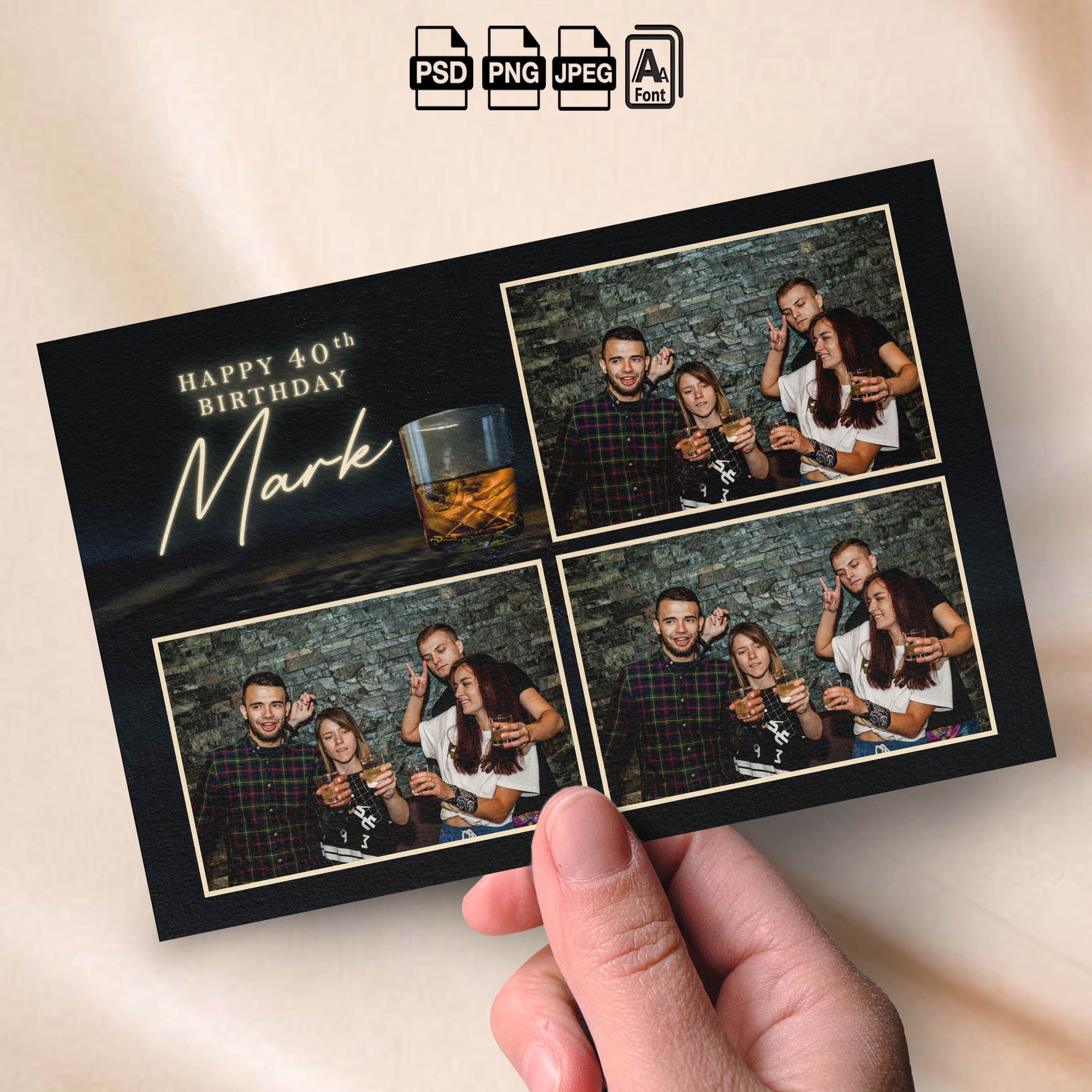 Whiskey Birthday Photobooth Template Photo Booth Overlay Black and Gold ...