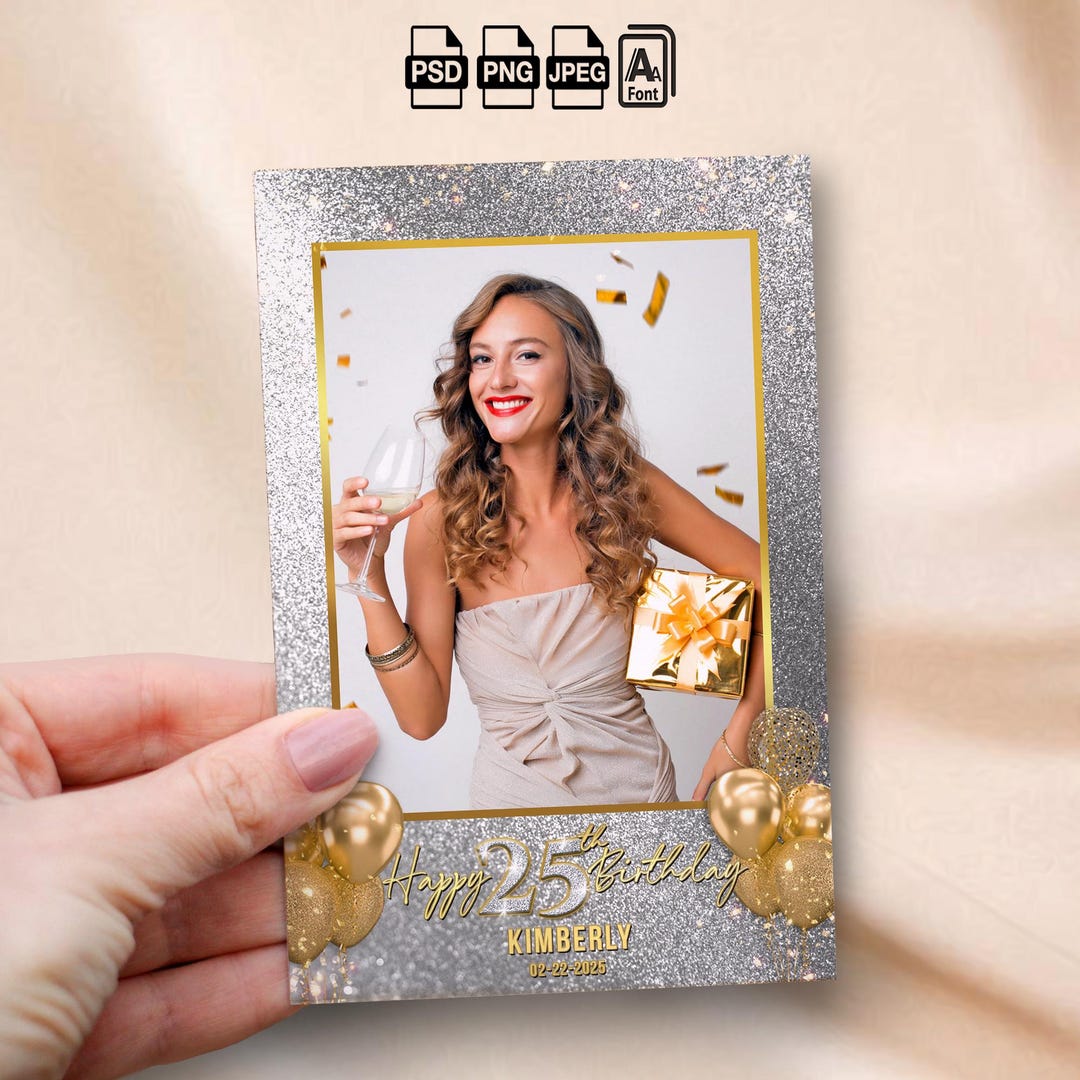 Silver Gold Photobooth Template Birthday Photo Booth Template Balloon ...
