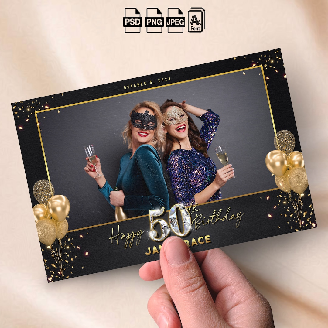 Gold Black Photobooth Template Birthday Photo Booth Template Balloon ...