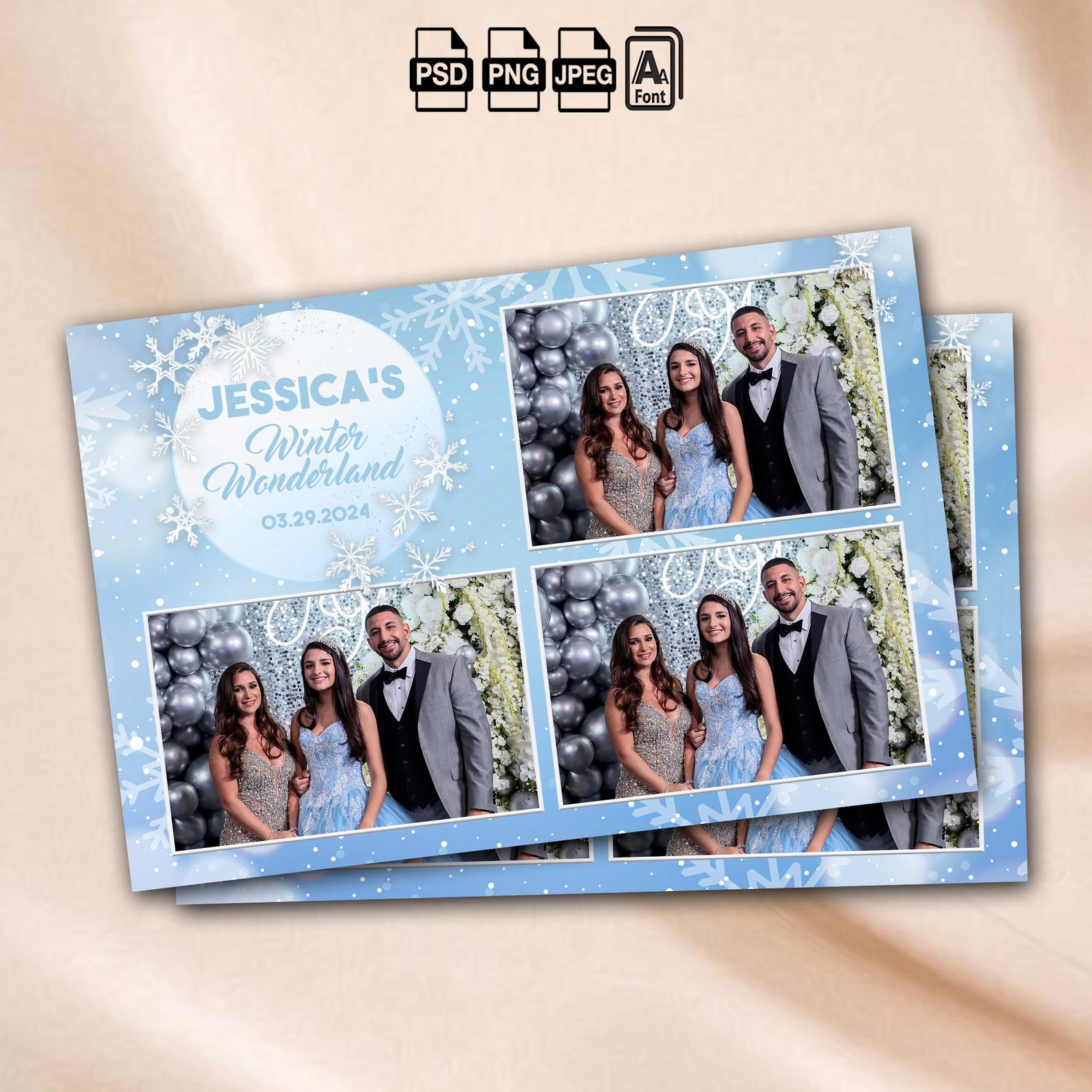 Quinceañera Photobooth Template Light Blue Photo Booth Overlay 4x6 ...