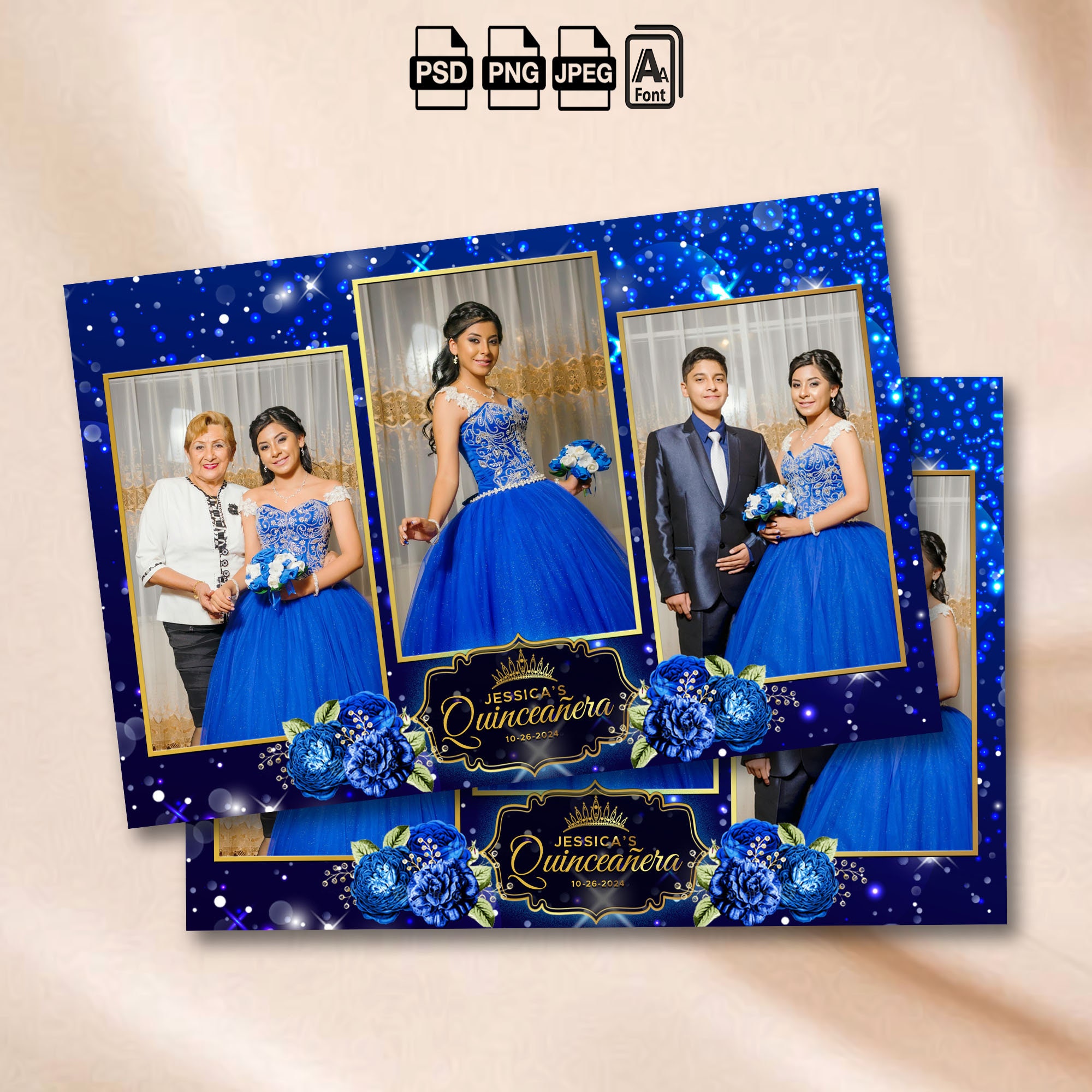 Royal Blue Photobooth Template Quinceanera Photo Booth Template Navy ...