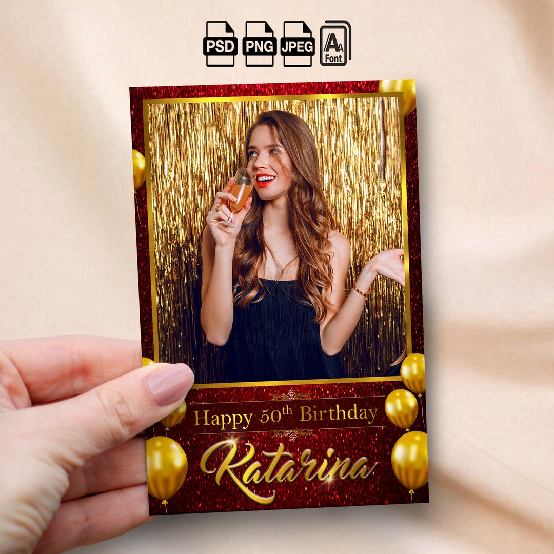 Birthday Photo Booth Template Red Glitters and Gold Balloons Birthday ...