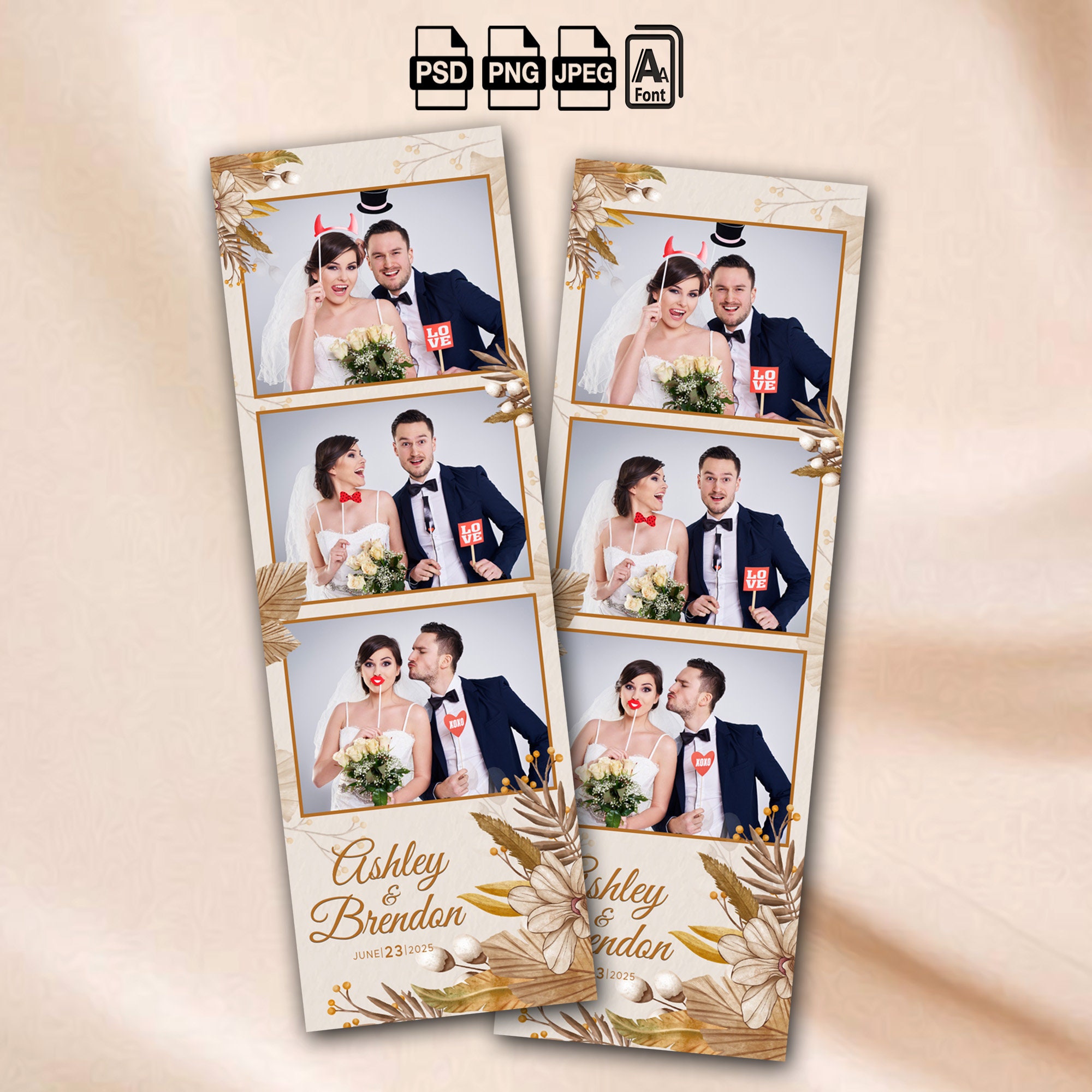 Boho Wedding Photobooth Template Bohemian Photo Booth Template 2x6 ...