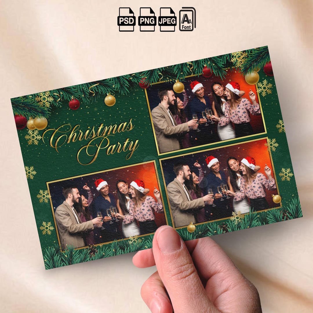 Christmas Photobooth Template Merry Xmas Photo Booth Frame Gold Green ...