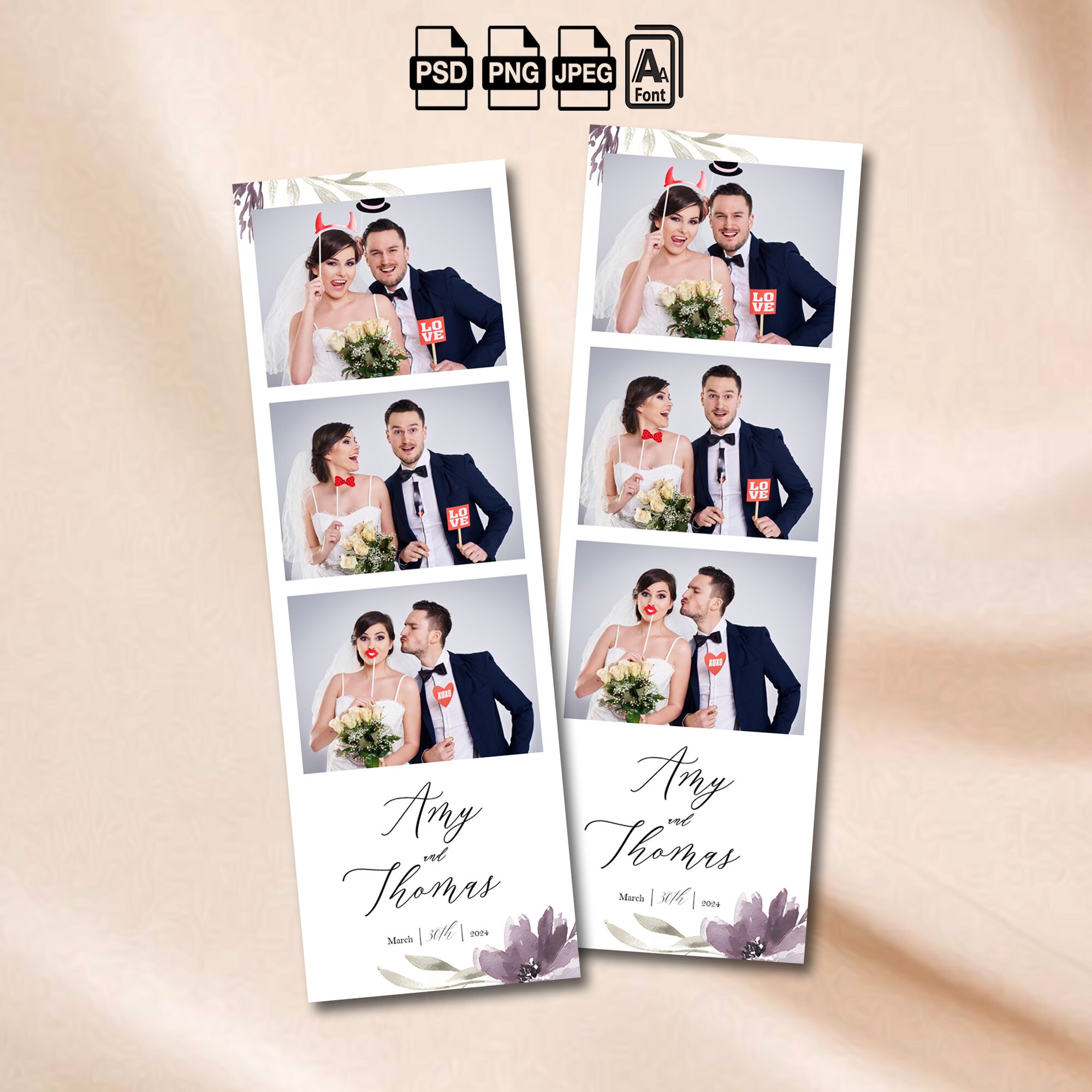Purple Wedding Photobooth Template Minimalist Floral Photo Booth ...