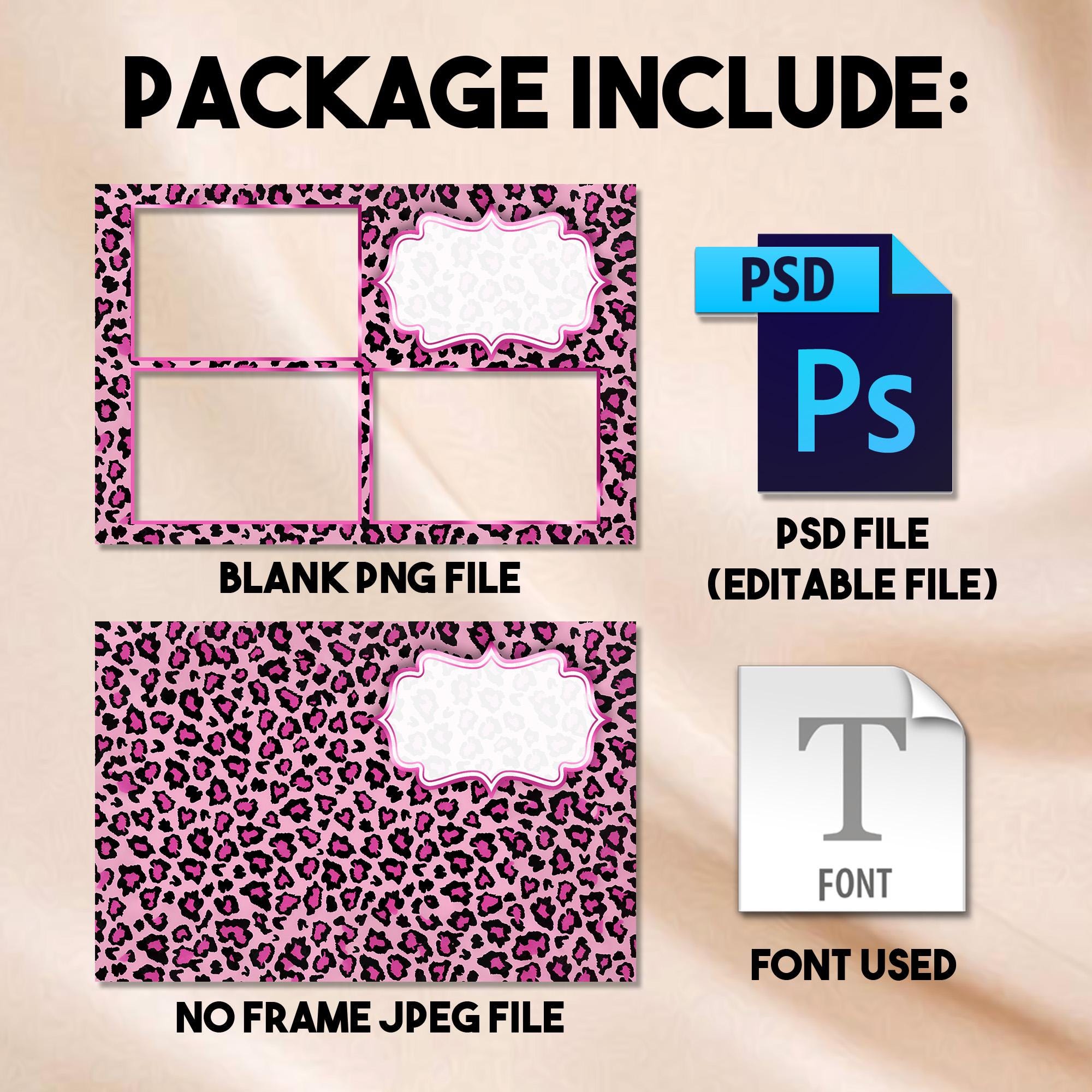 Cheetah Birthday Photobooth Template: Pink & Black, Rose Gold Frames ...