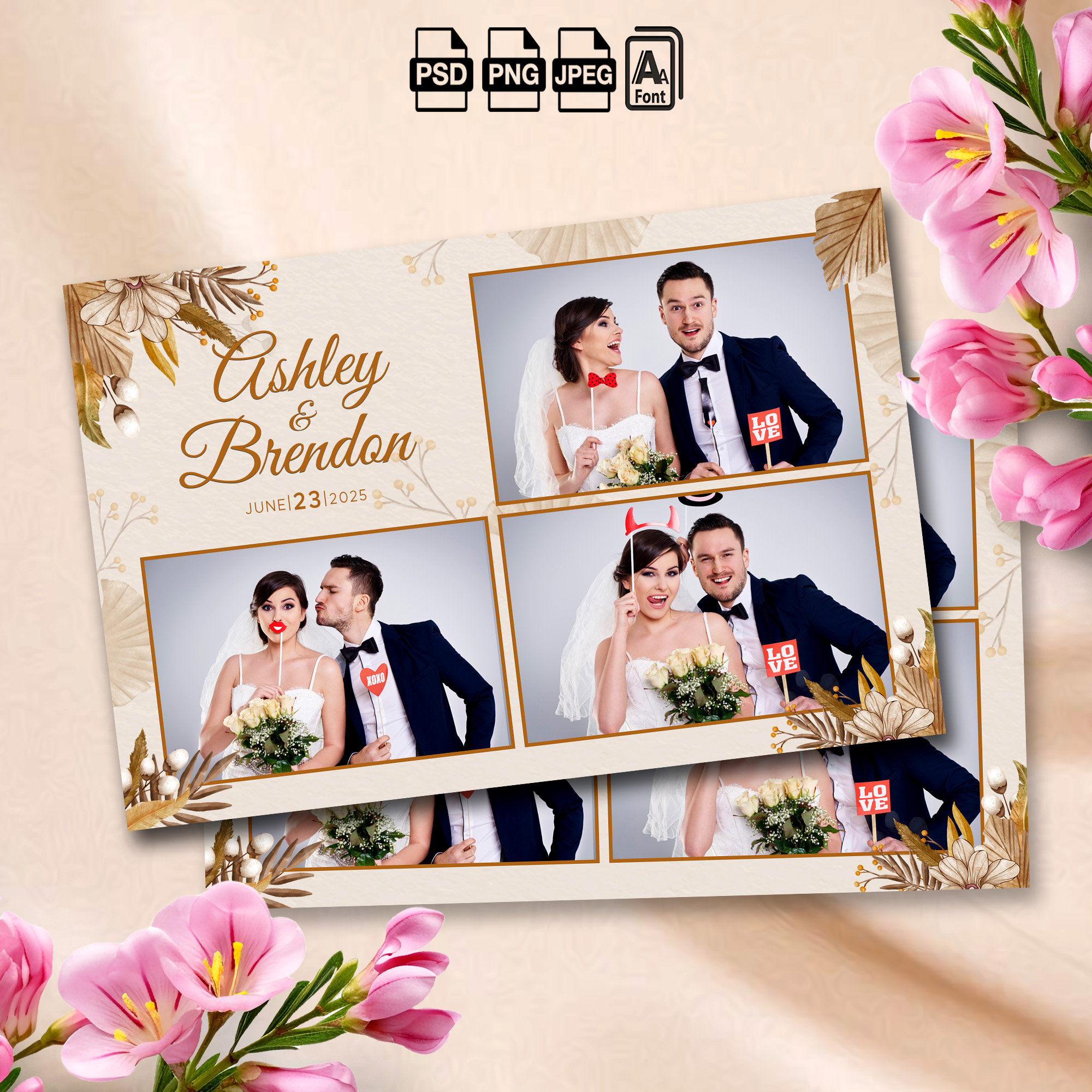 Wedding Photobooth Template Boho Bohemian Photo Booth Template 4x6 ...