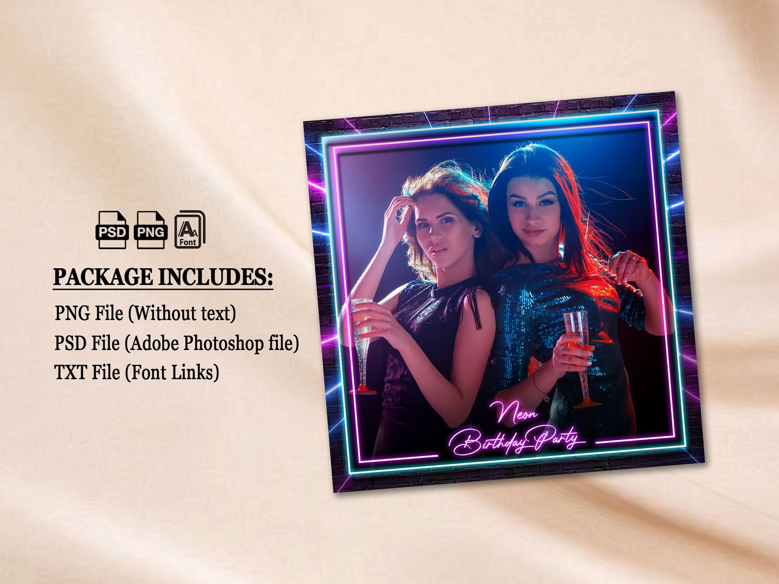 Neon Birthday Party 360 Booth Template Neon Overlay 360booth Overlay ...