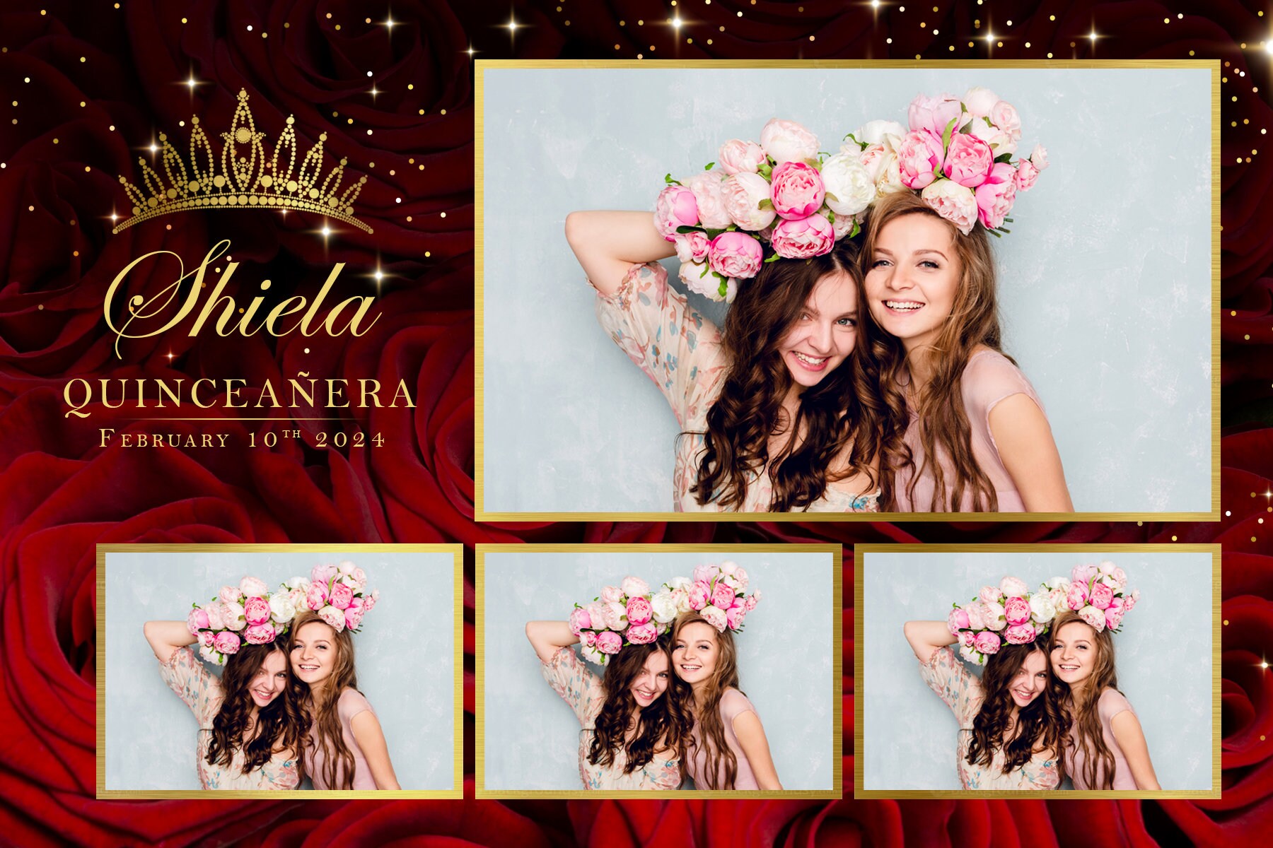 Quinceañera Photo Booth Template Red and Gold PSD, PNG, Easy 100% ...