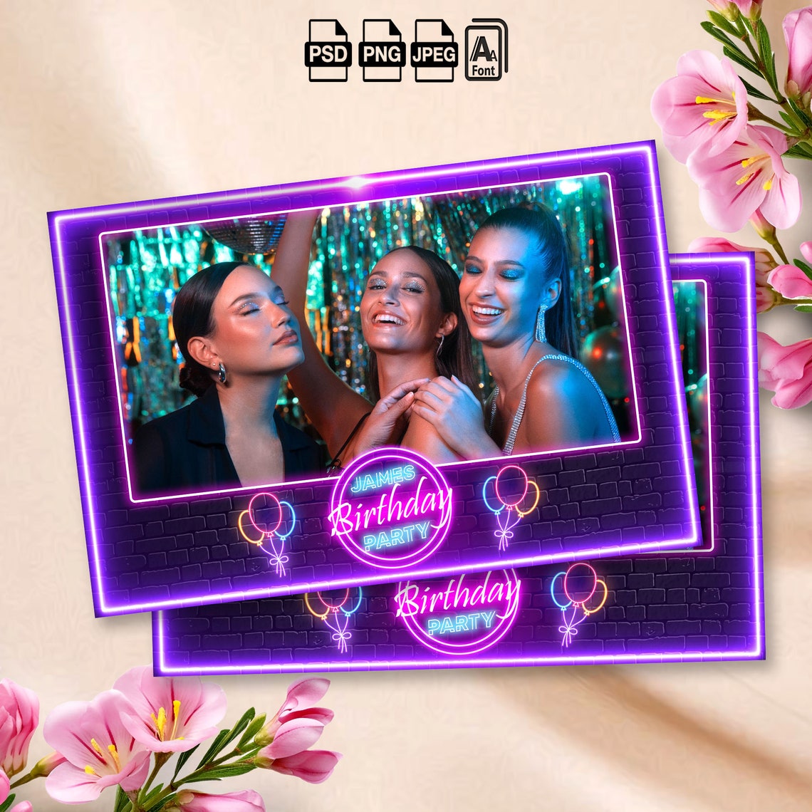 Neon Photo Booth Template for Birthday and Disco Lighting Photobooth ...