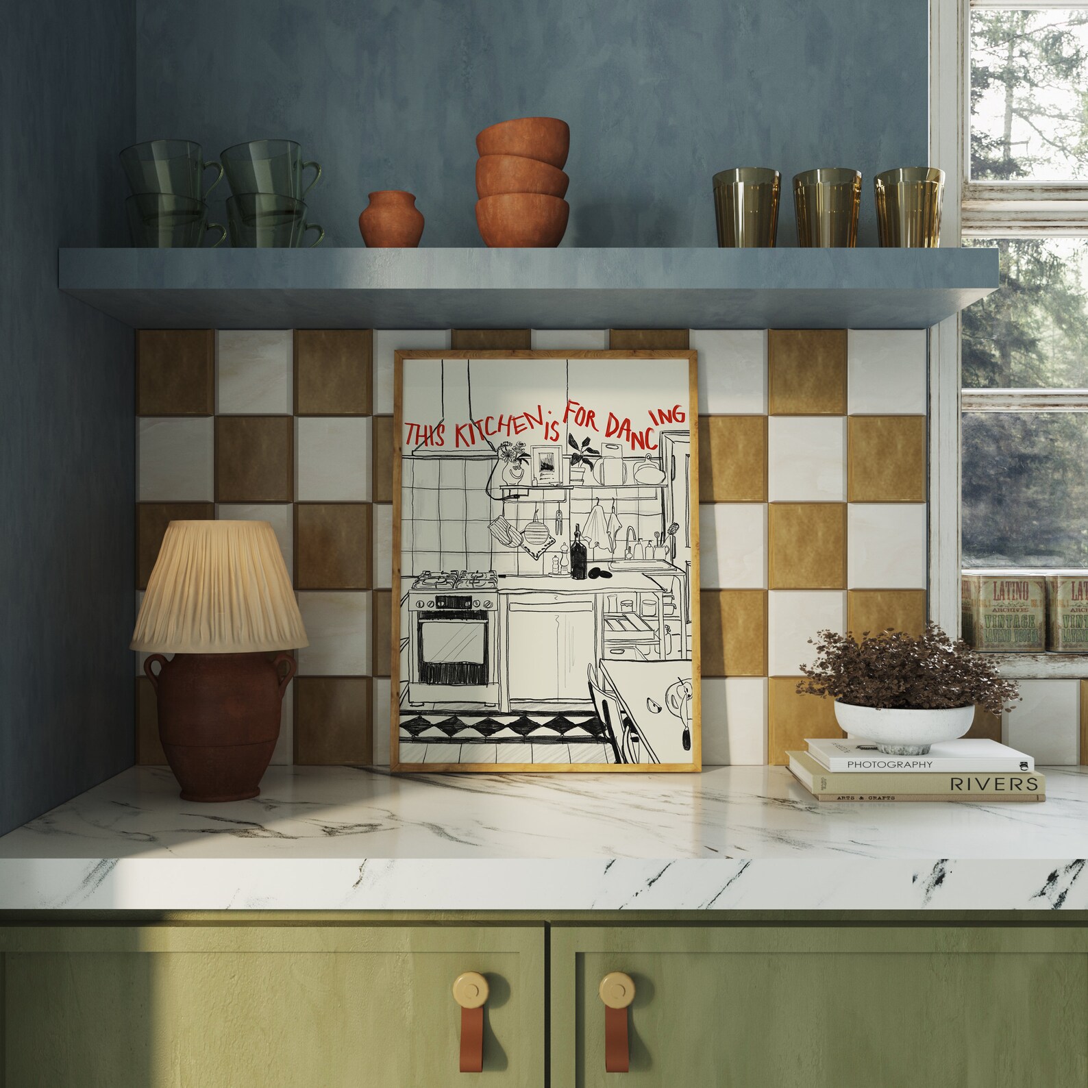 This Kitchen is for Dancing, Kitchen Art, Large Size Hand Drawn Art ...