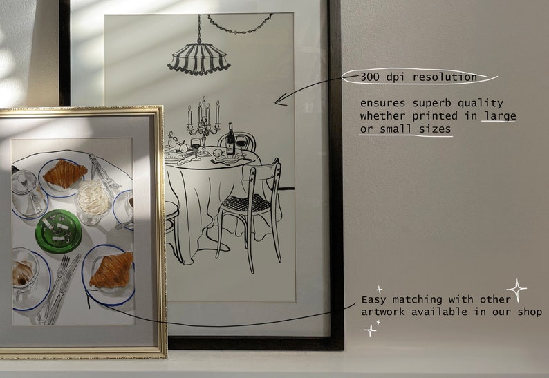 Hand Drawn Dinner Table Print, Kitchen Poster, French Cafe Sketch Print ...