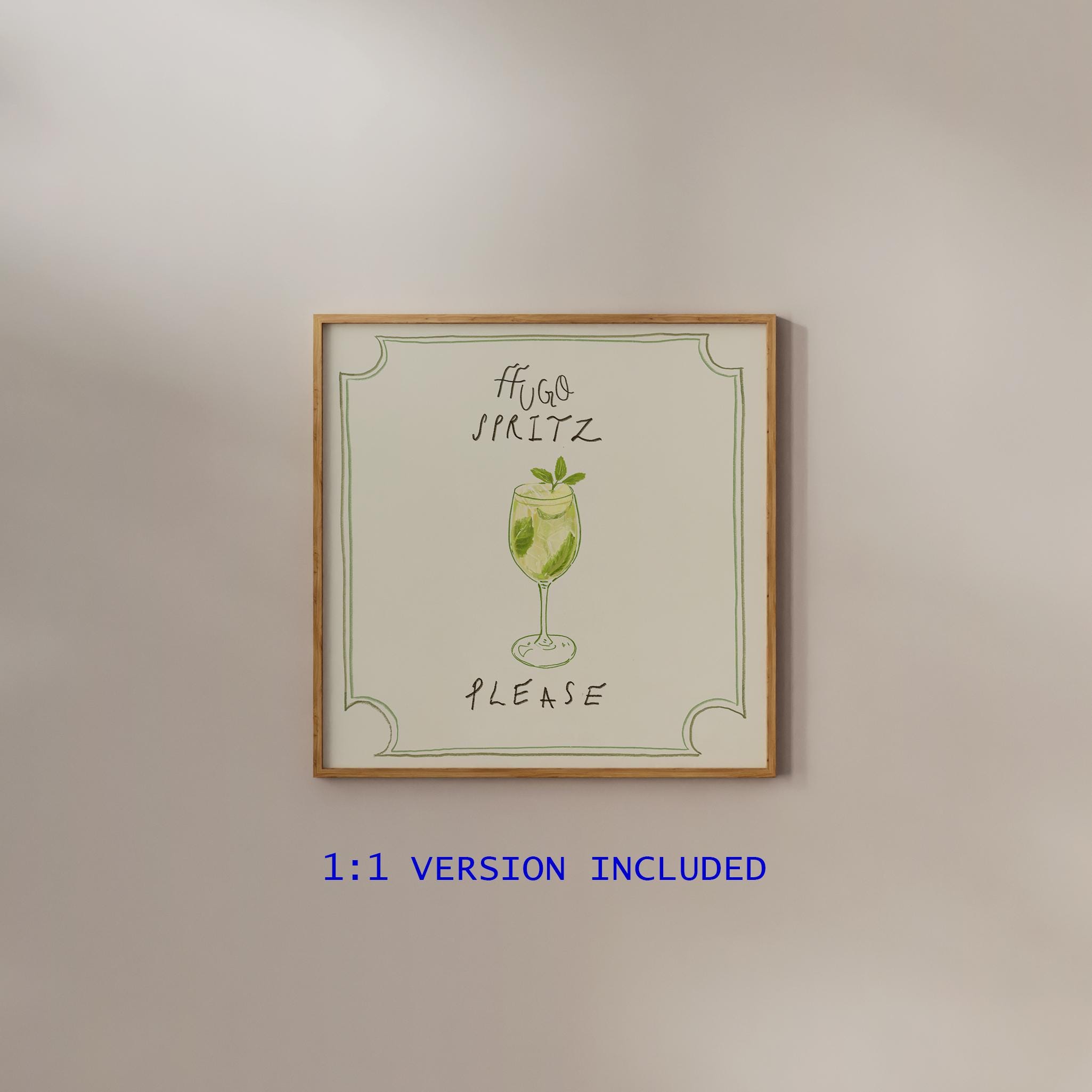 Hugo Spritz Poster, Hand Drawn Cocktail, Bar Cart Wall Art, Hugo Spritz ...