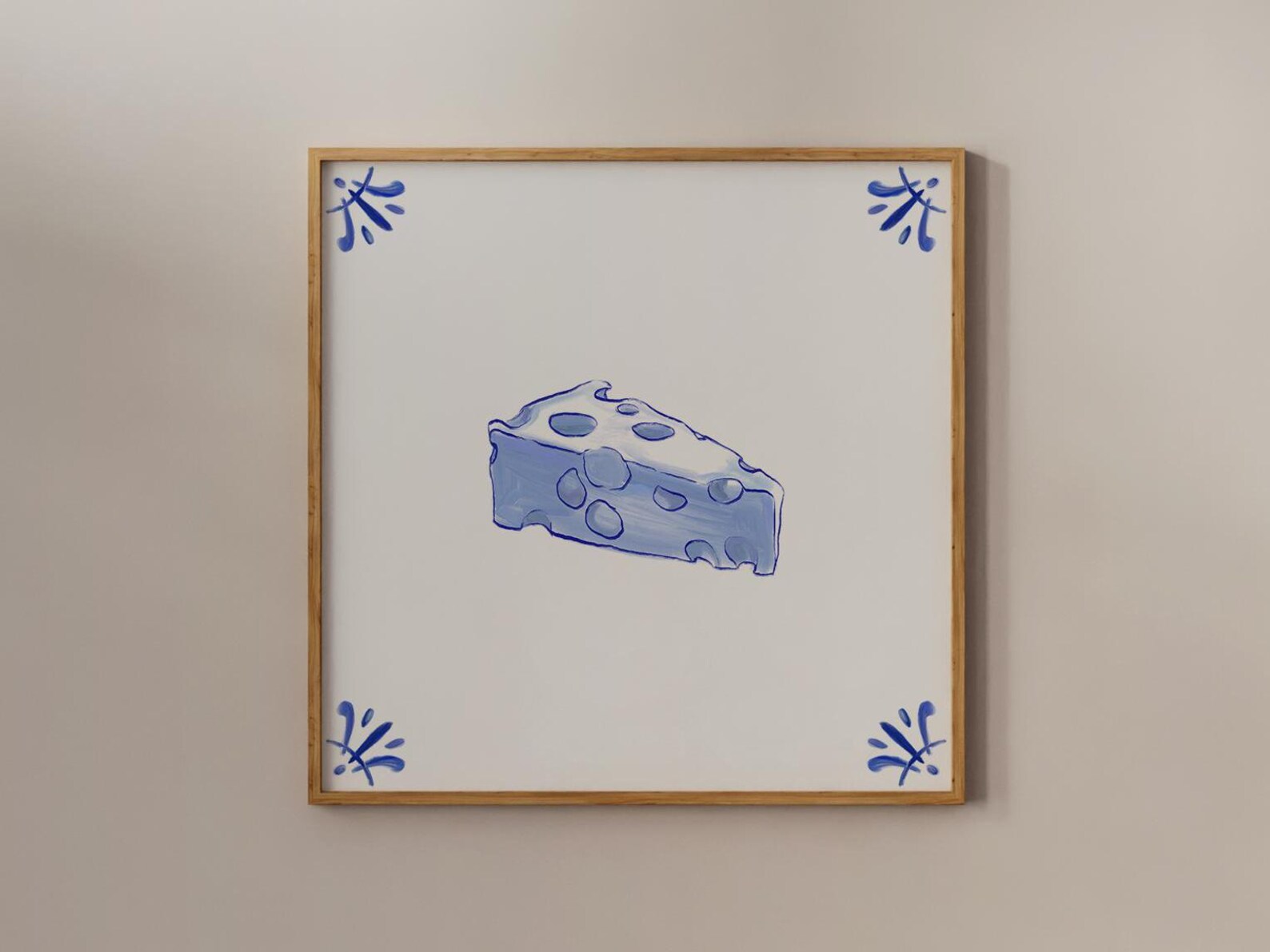 Hand Drawn Cheese on Delft Tile Print: Vintage Kitchen Art (digital ...