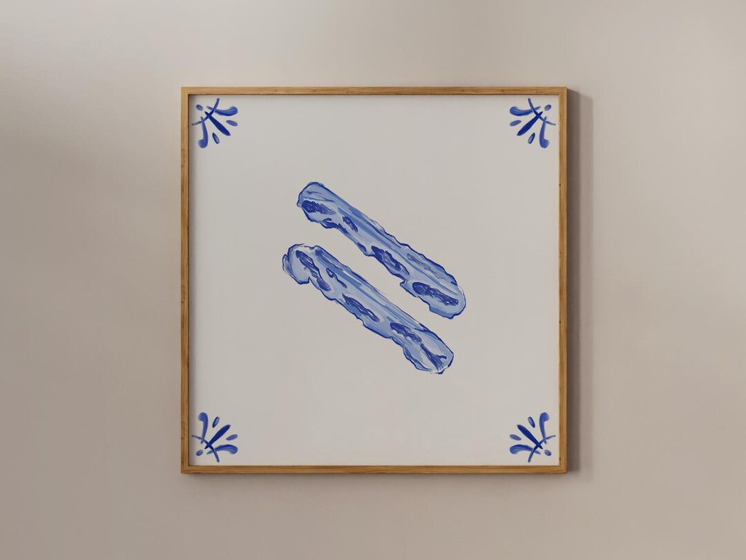 Bacon Poster, Hand Drawn Dining Print, Blue Dinner Poster, Dinner Party ...