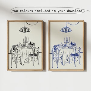 Hand Drawn Dinner Table Print, Kitchen Poster, French Cafe Sketch Print ...