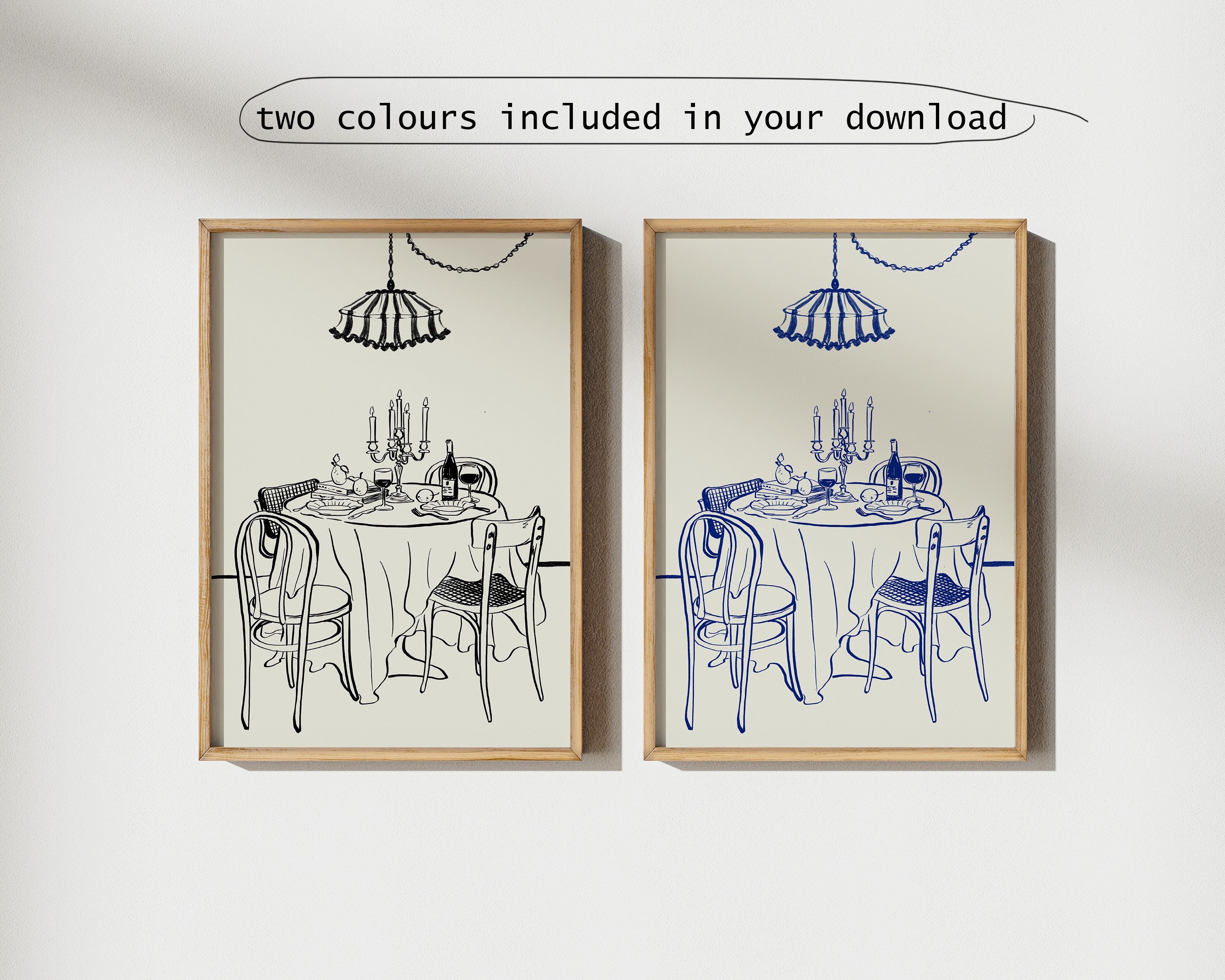 Large Size Hand Drawn Dinner Table Illustration, Digital Wall Art ...
