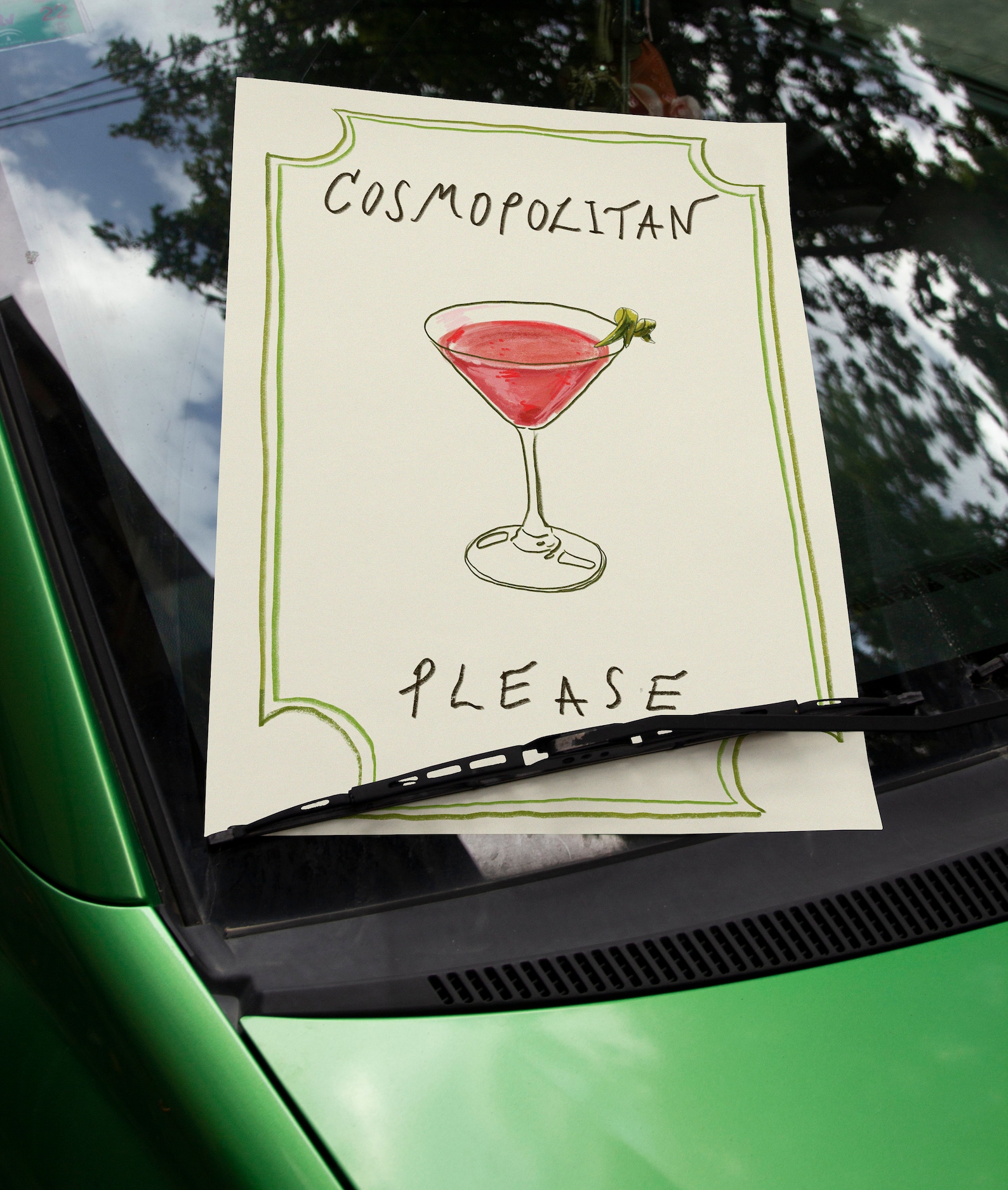 Cosmopolitan Poster, Hand Drawn Cocktail, Bar Cart Wall Art, Vintage ...