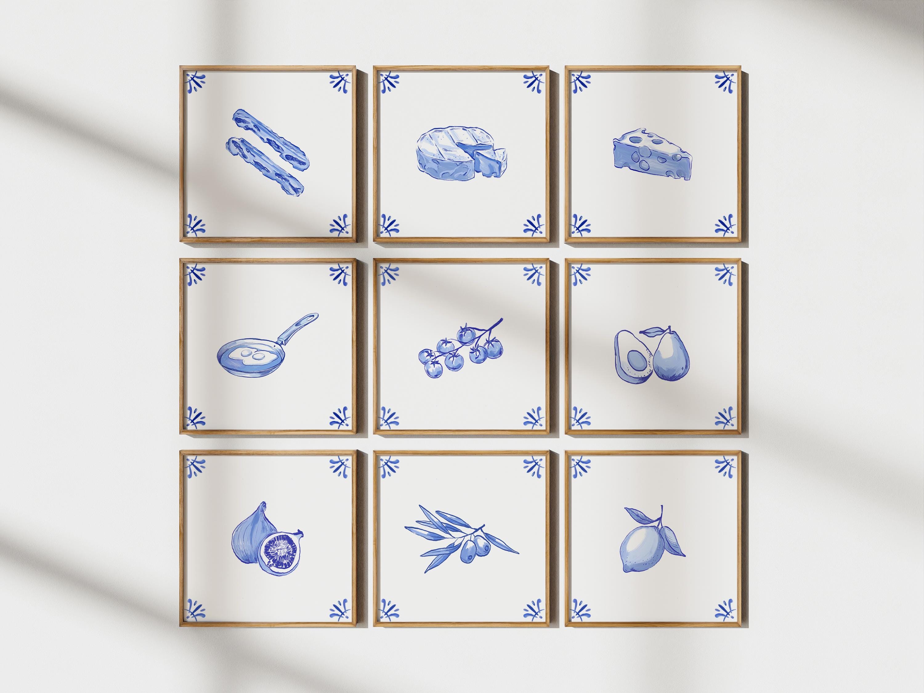 Hand Drawn Cheese on Delft Tile Print: Vintage Kitchen Art (digital ...