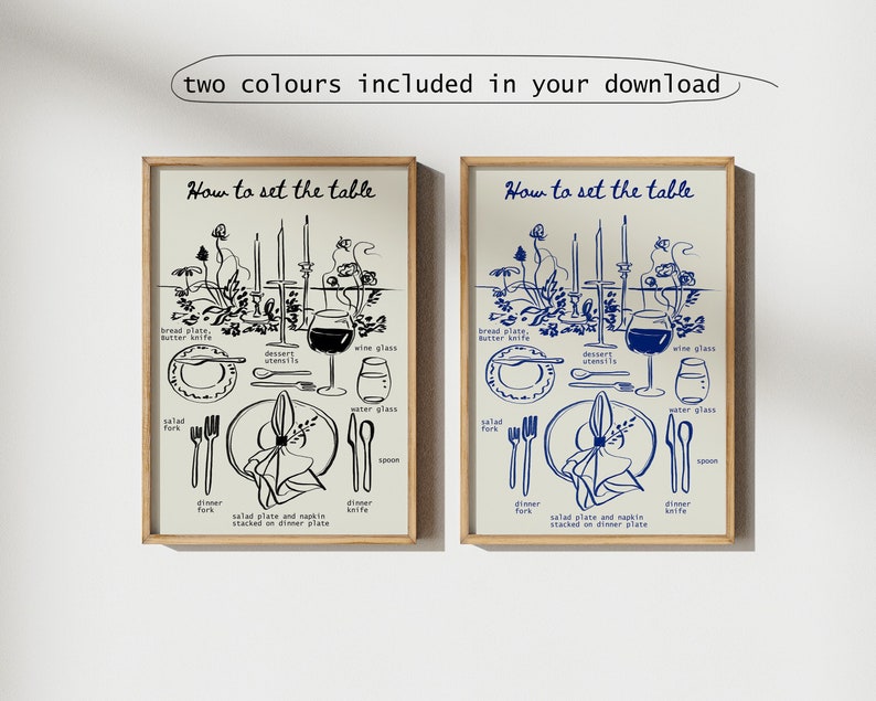 How to Set the Table Print, Digital Wall Art, Hand Drawn Food Print ...