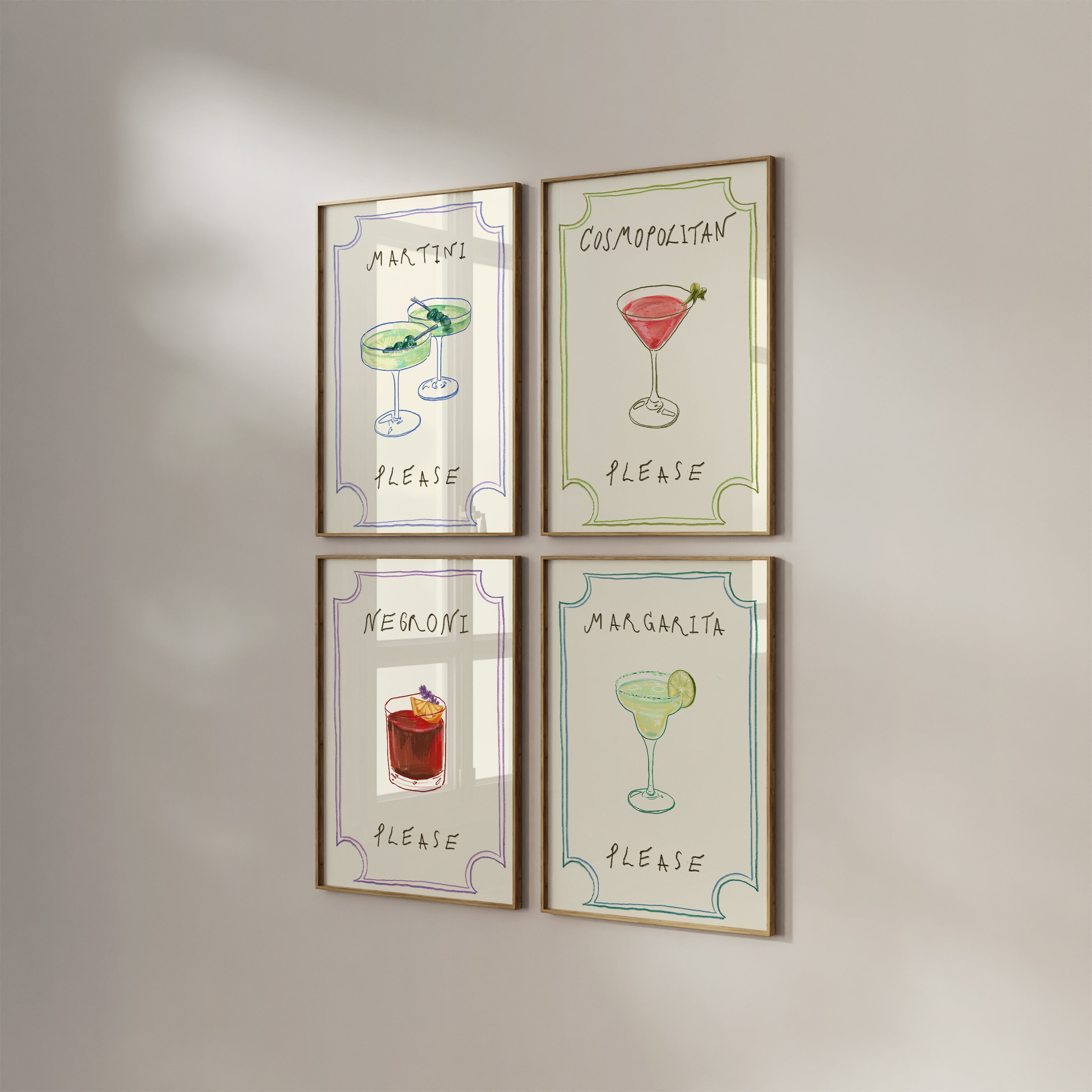 Gallery Wall Set of 12 Hand Drawn Cocktail, Cocktail Wall Art ...