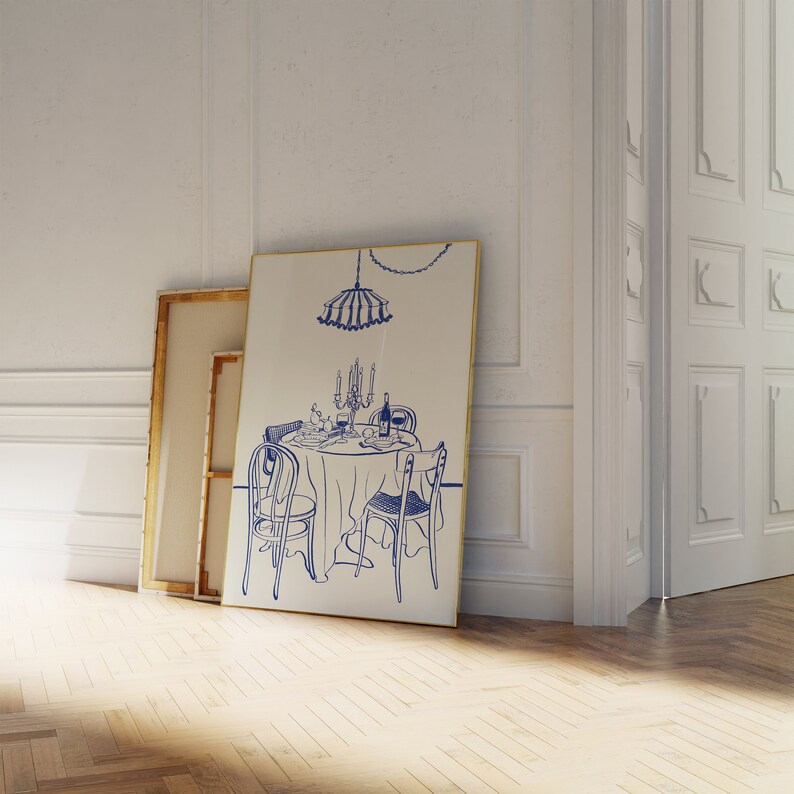 Large Size Hand Drawn Dinner Table Illustration, Digital Wall Art ...