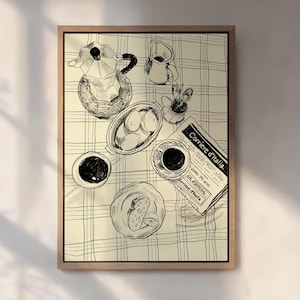 Hand Drawn Brunch Print, Digital Wall Art, Baguette Print , Paris Cafe ...