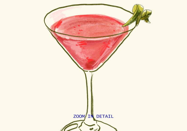 Cosmopolitan Poster, Hand Drawn Cocktail, Bar Cart Wall Art, Vintage ...