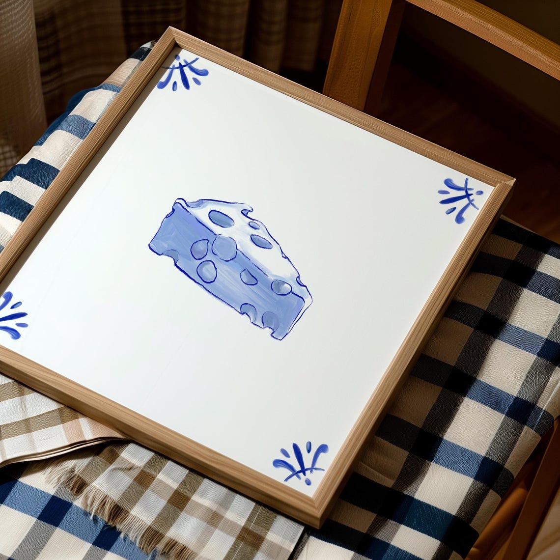 Hand Drawn Cheese on Delft Tile Print: Vintage Kitchen Art (digital ...