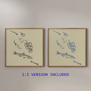 Cin Cin Poster, Hand Drawn Food Print, Kitchen Blue Art , Paris Cafe ...