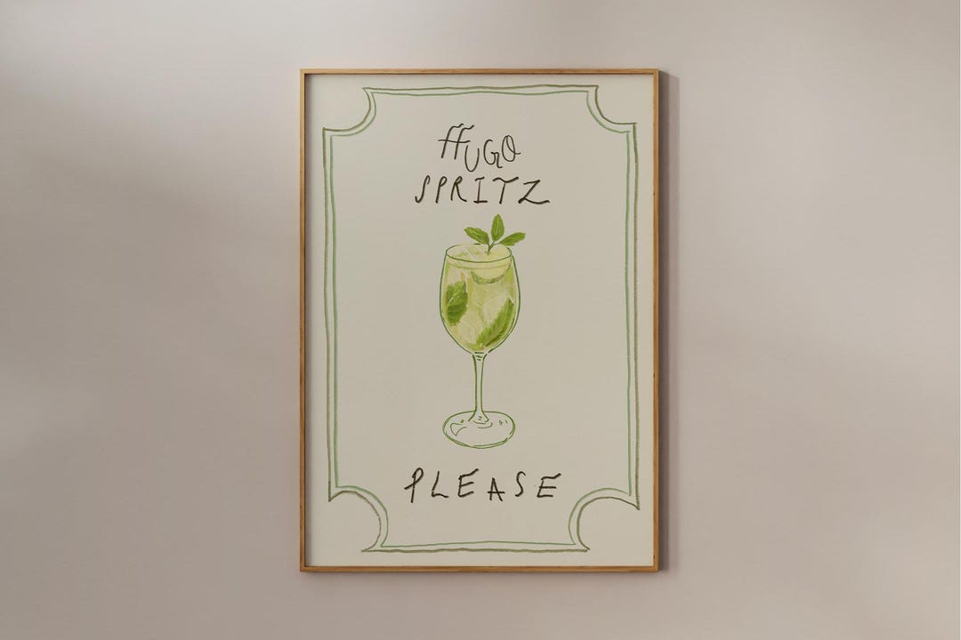 Hugo Spritz Poster, Hand Drawn Cocktail, Bar Cart Wall Art, Hugo Spritz ...