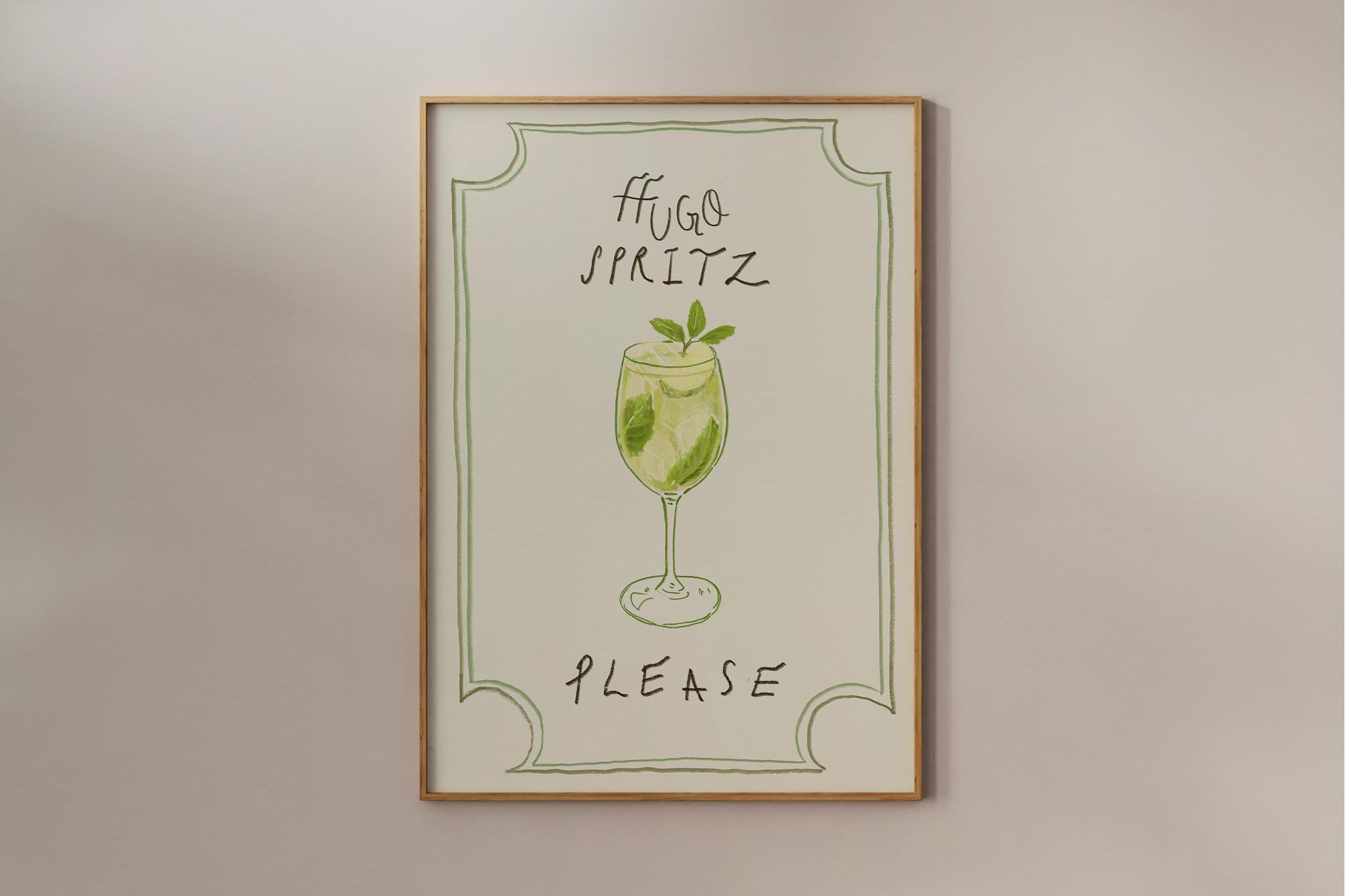 Hugo Spritz Poster, Hand Drawn Cocktail, Bar Cart Wall Art, Hugo Spritz ...